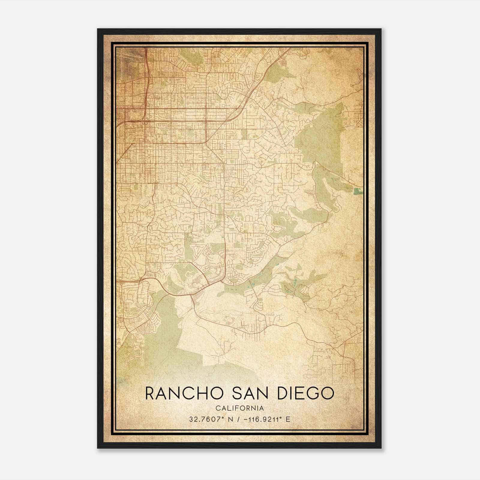 Vintage Rancho San Diego California Map Poster, Modern Home Decor Wall ...