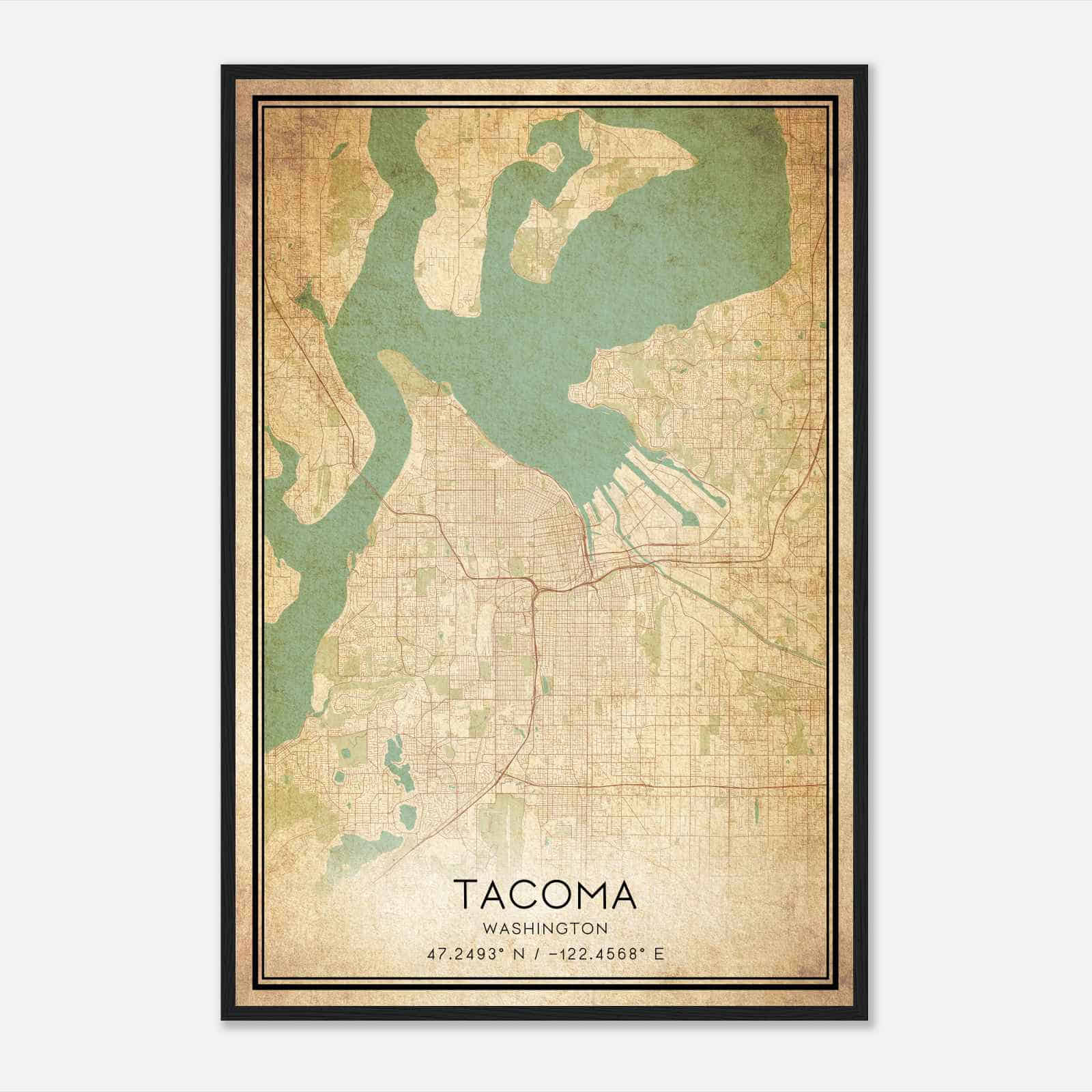 Vintage Tacoma Washington Map Poster, Modern Home Decor Wall Art Print ...