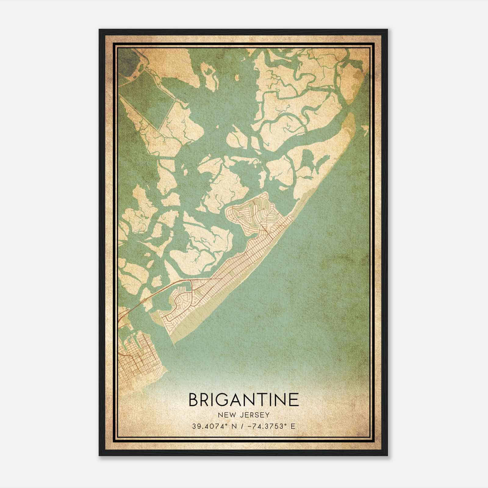 Vintage Brigantine New Jersey Map Poster, Modern Home Decor Wall Art ...