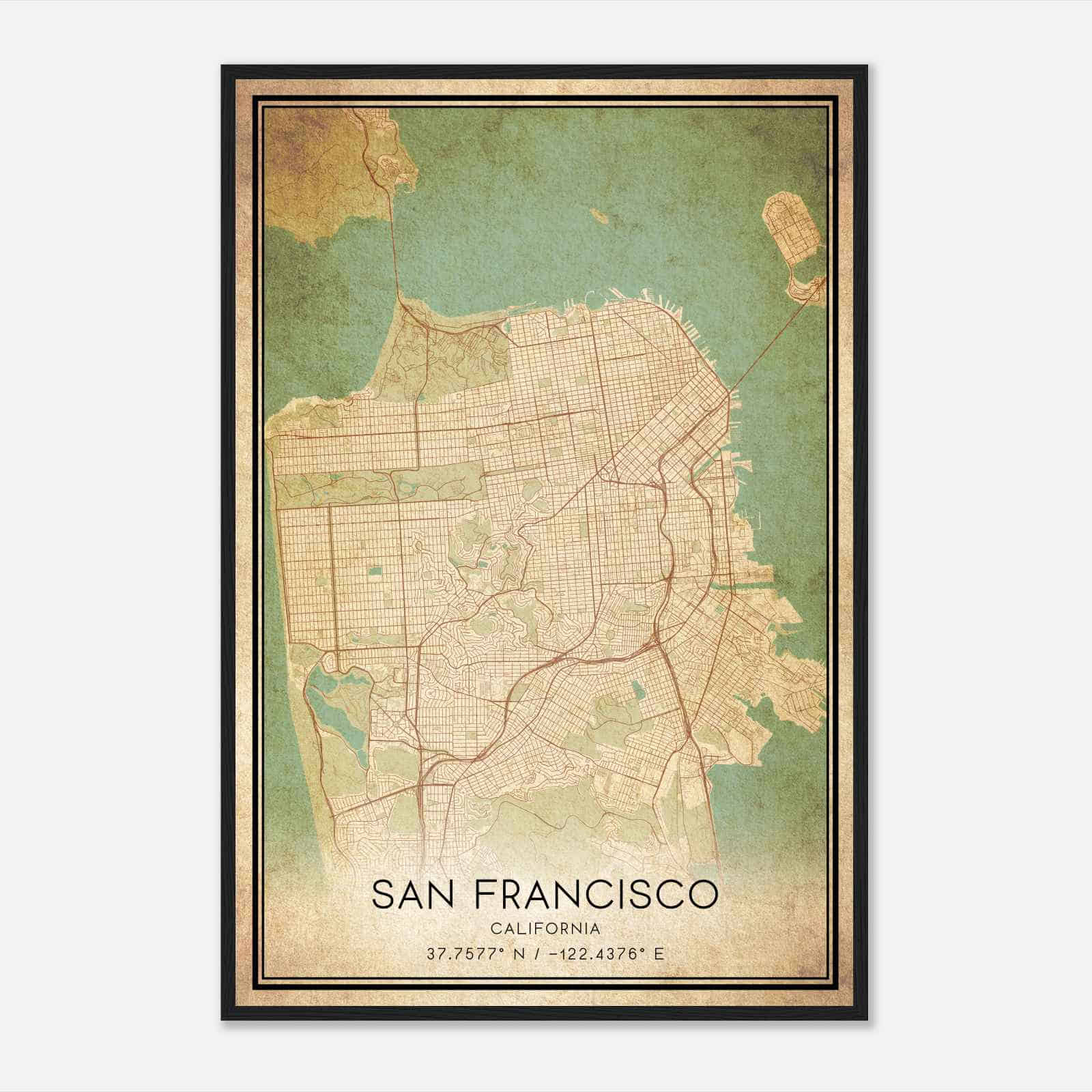 Vintage San Francisco California Map Poster, Modern Home Decor Wall Art ...