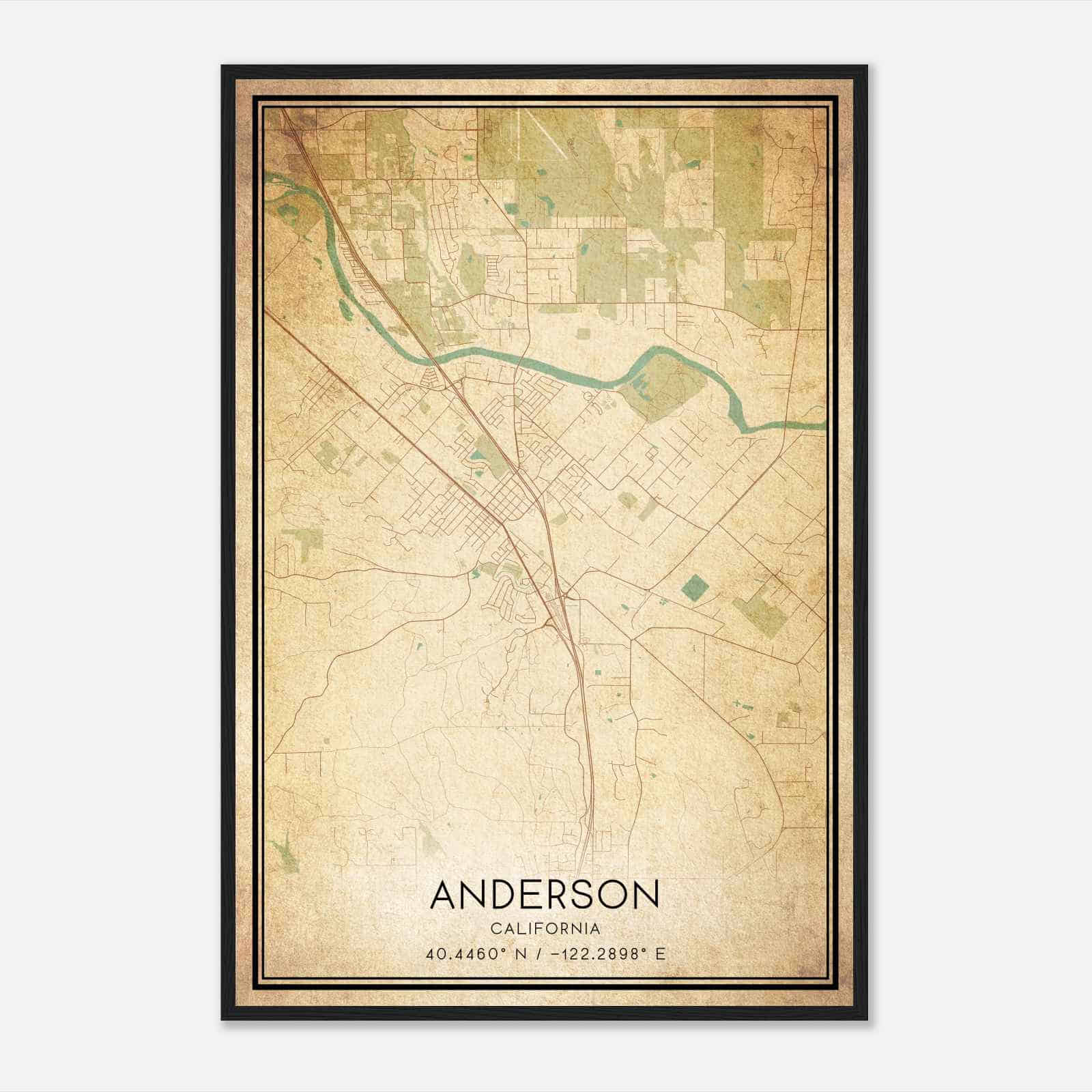 Vintage Anderson California Map Poster, Modern Home Decor Wall Art ...