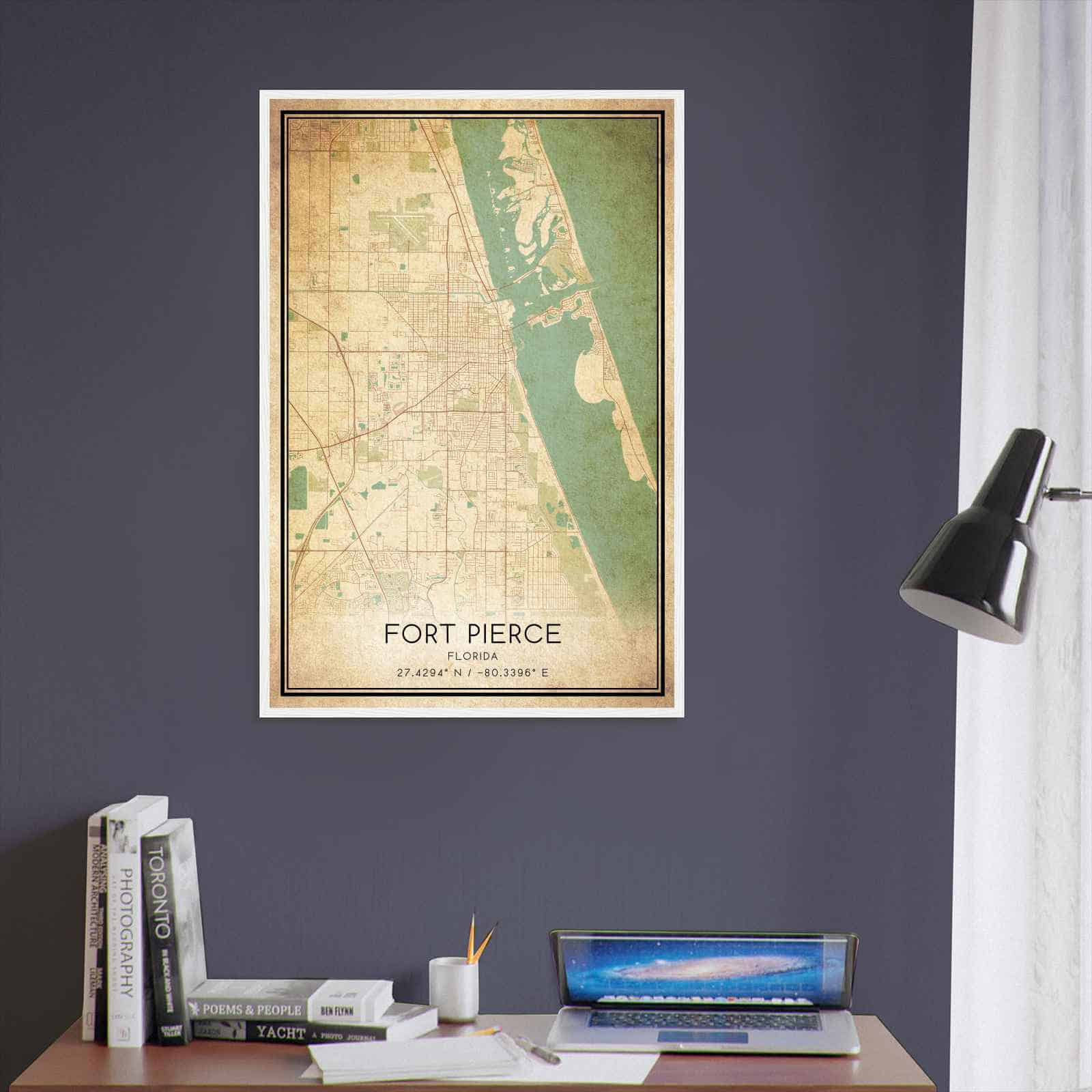 Vintage Fort Pierce Florida Map Poster, Modern Home Decor Wall Art ...