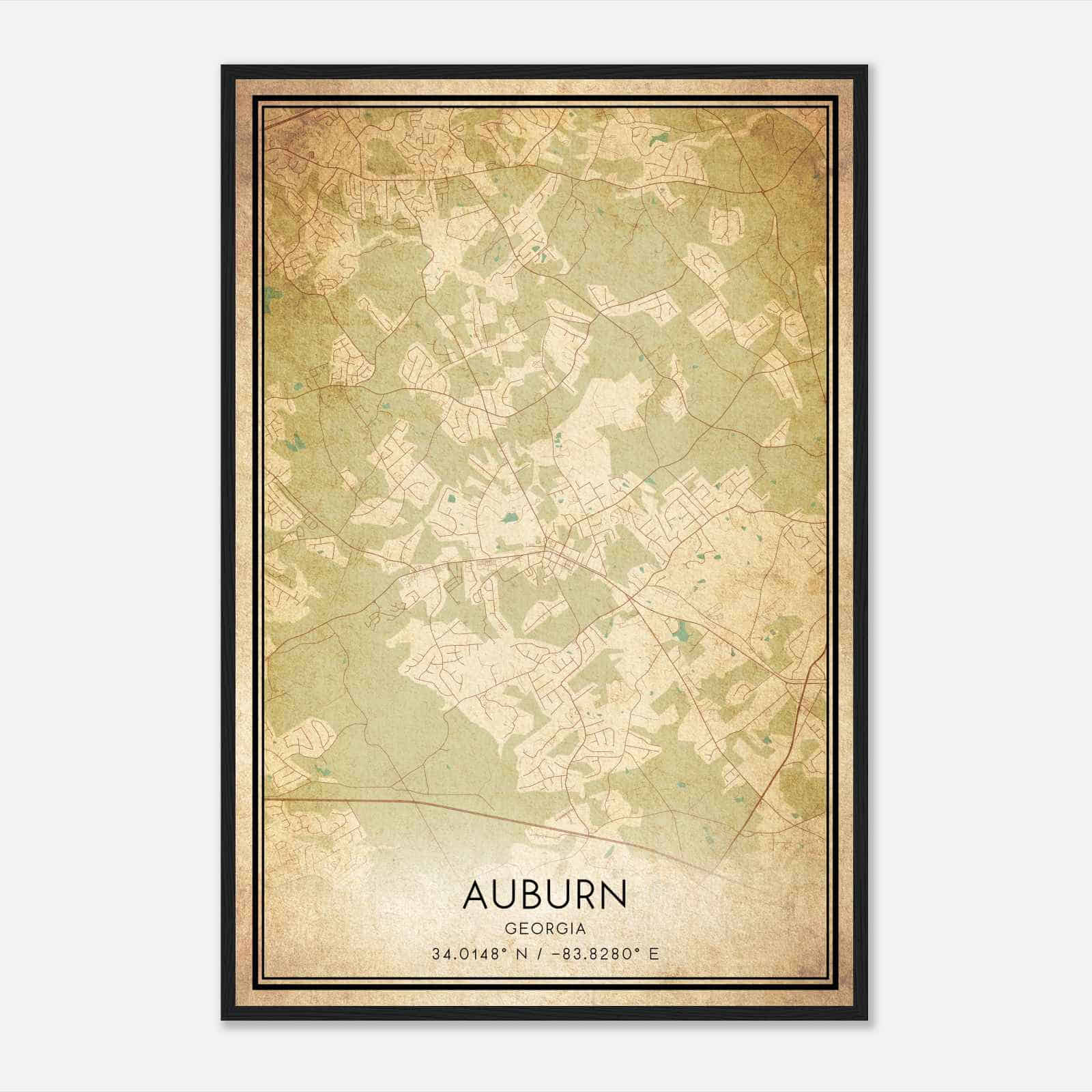 Vintage Auburn Georgia Map Poster, Modern Home Decor Wall Art Print ...