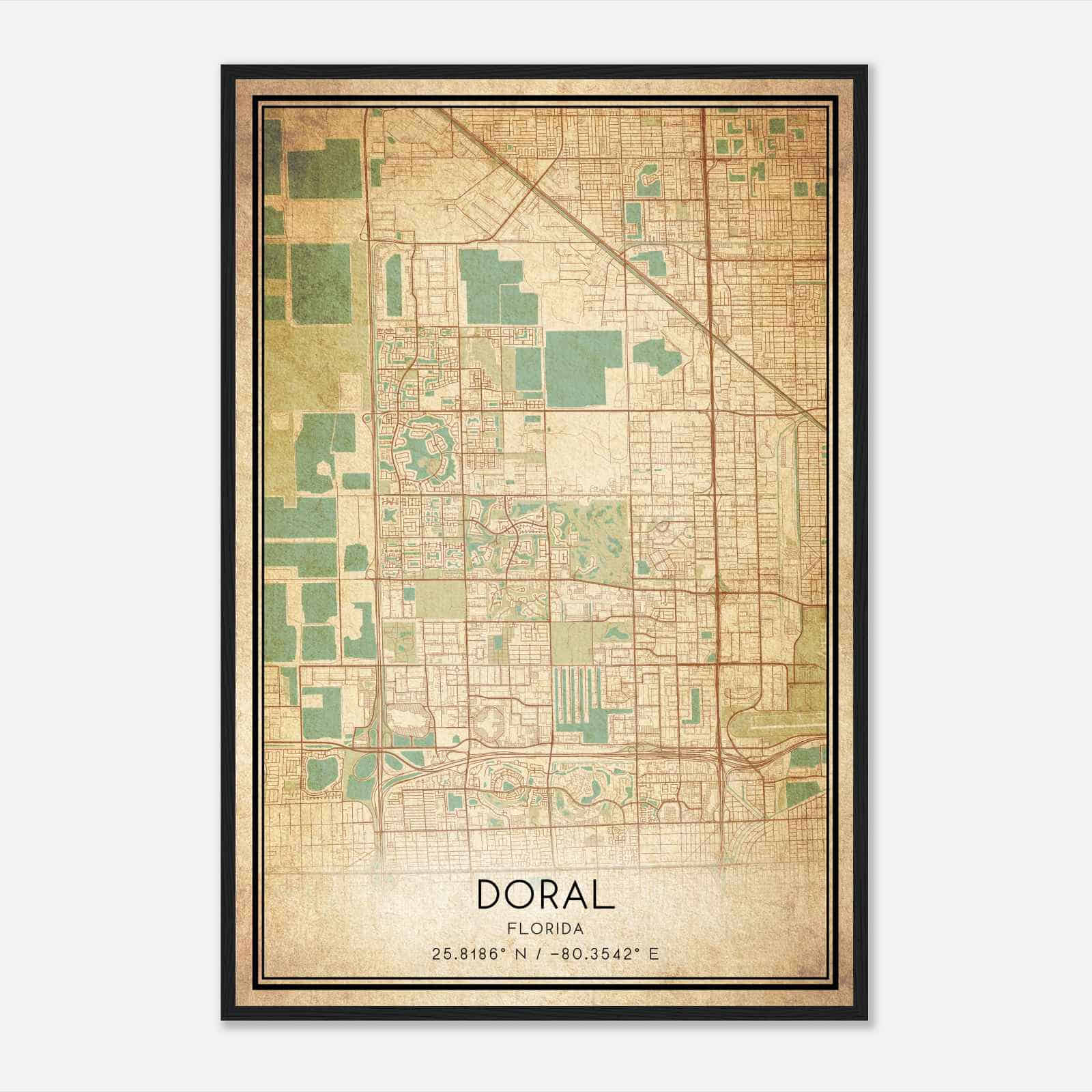 Vintage Doral Florida Map Poster, Modern Home Decor Wall Art Print ...