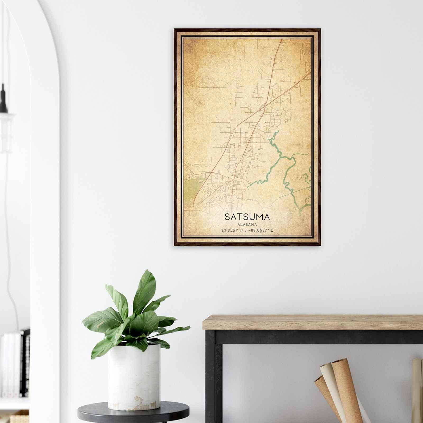 Vintage Satsuma Alabama Map Poster, Modern Home Decor Wall Art Print ...