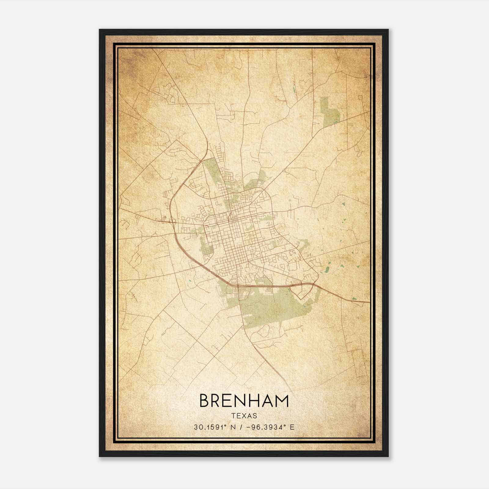 Vintage Brenham Texas Map Poster, Modern Home Decor Wall Art Print ...