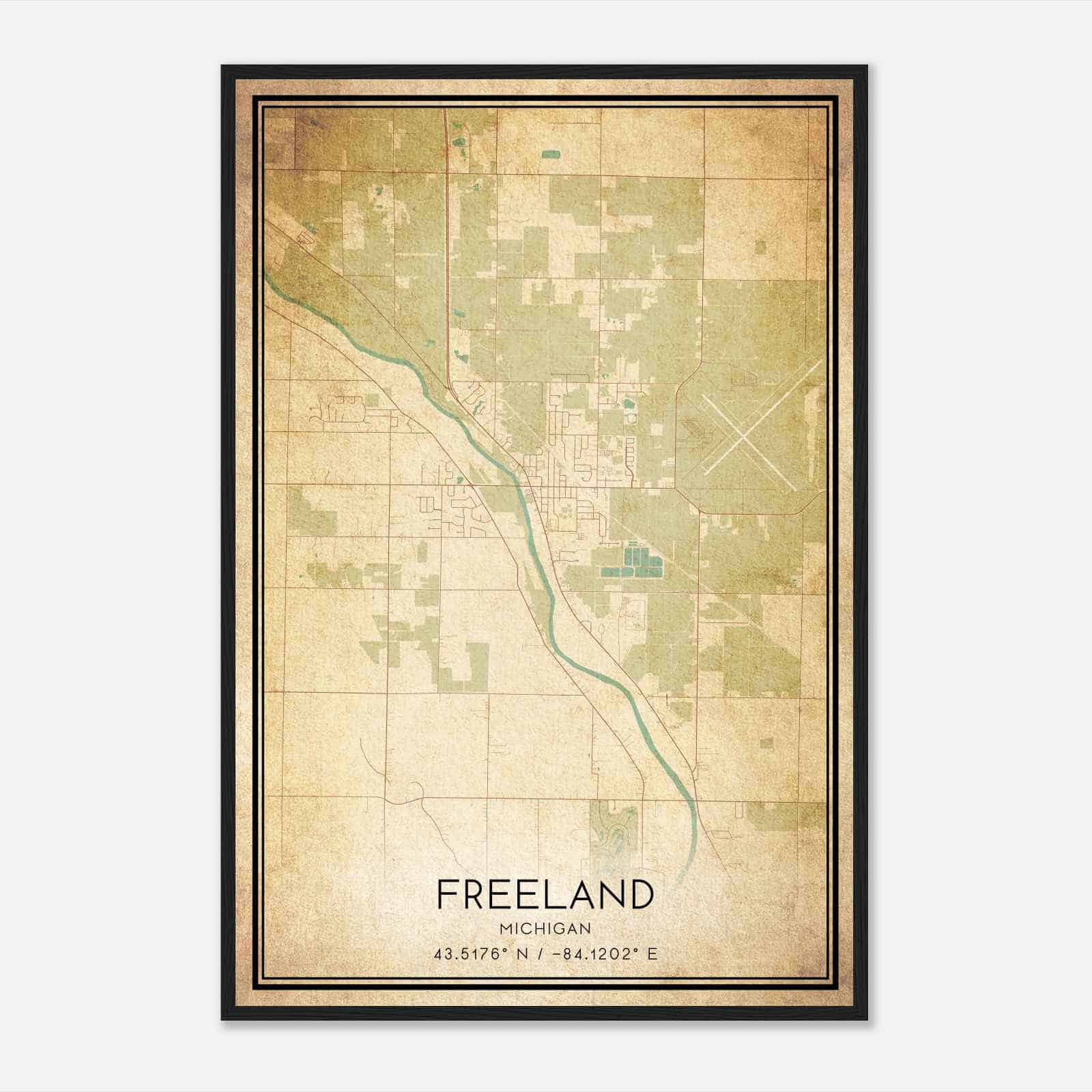 Vintage Freeland Michigan Map Poster, Modern Home Decor Wall Art Print ...