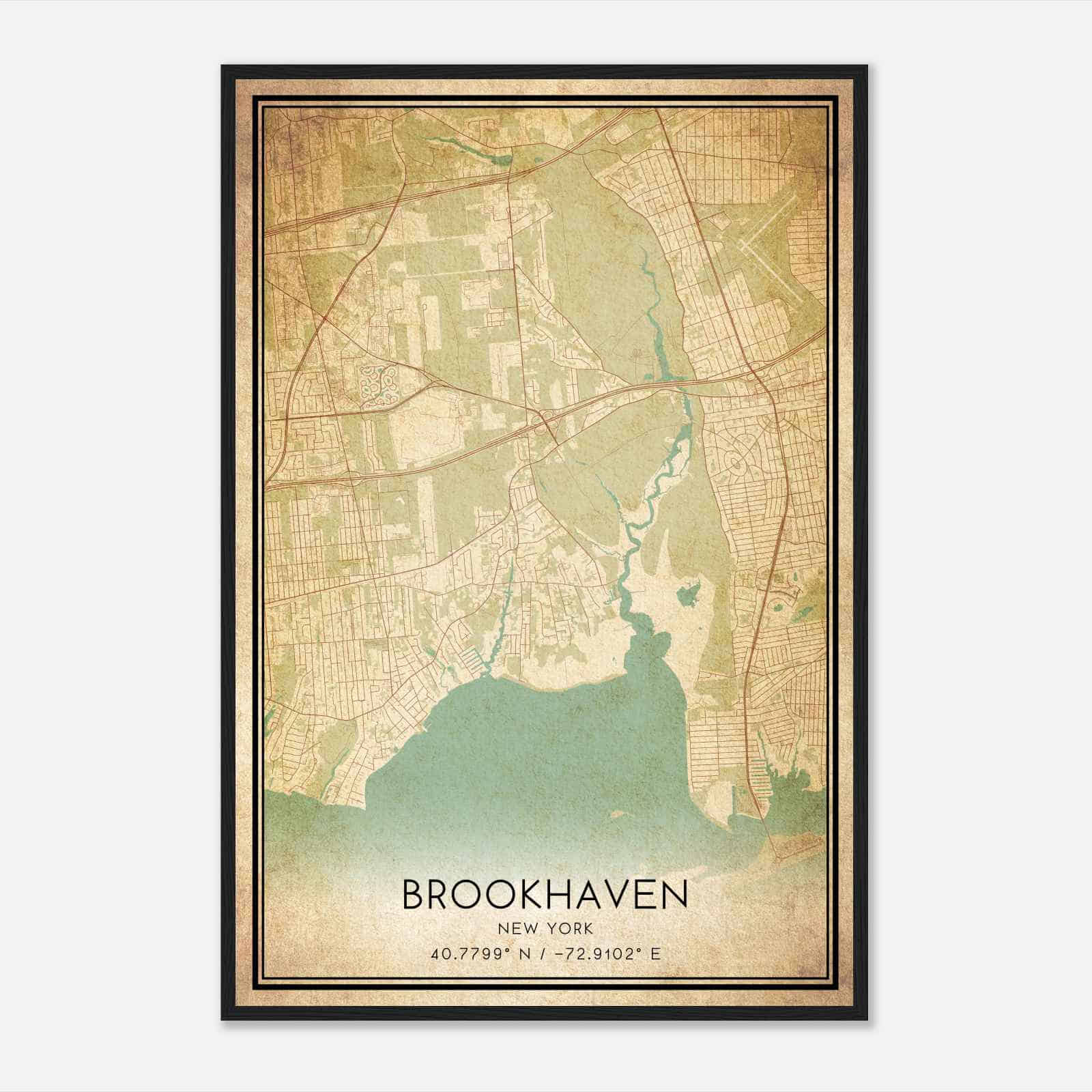 Vintage Brookhaven New York Map Poster, Modern Home Decor Wall Art ...