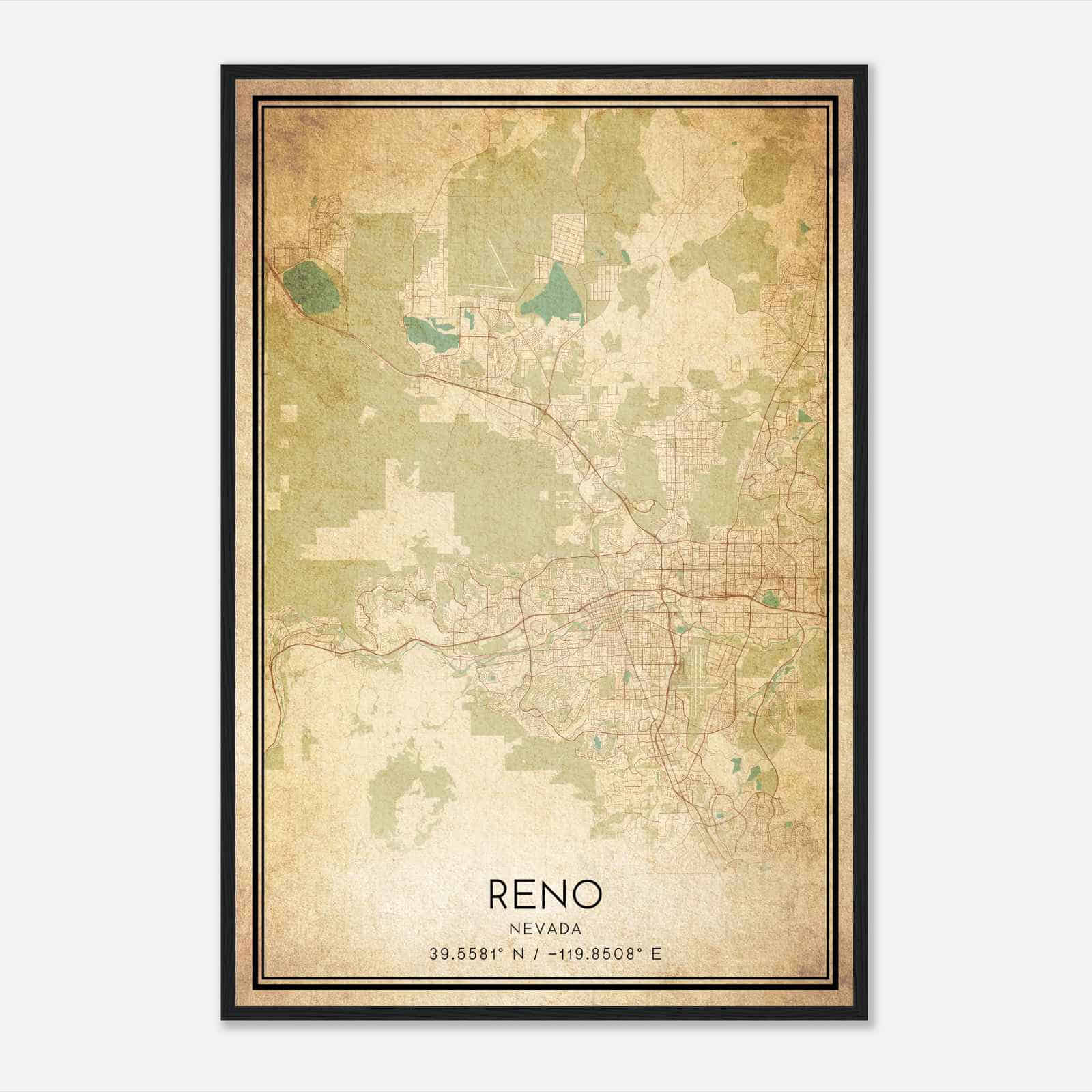 Vintage Reno Nevada Map Poster, Modern Home Decor Wall Art Print ...