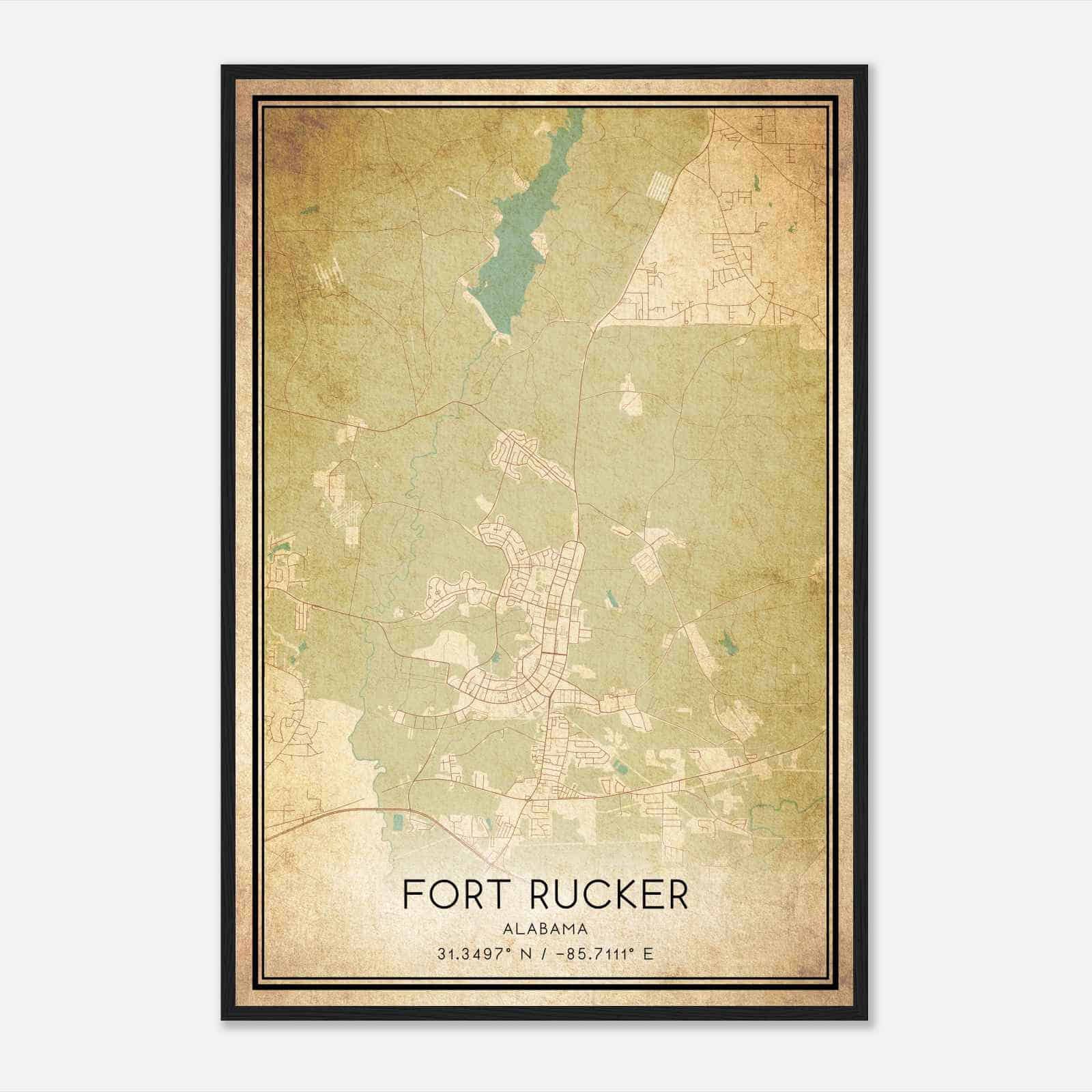 Vintage Fort Rucker Alabama Map Poster, Modern Home Decor Wall Art ...