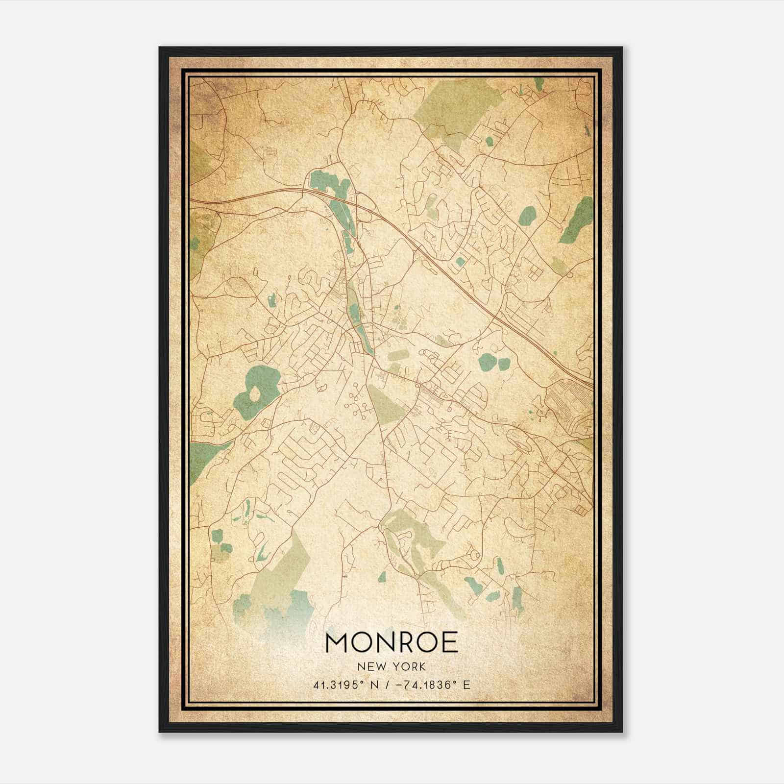 Vintage Monroe New York Map Poster, Modern Home Decor Wall Art Print ...