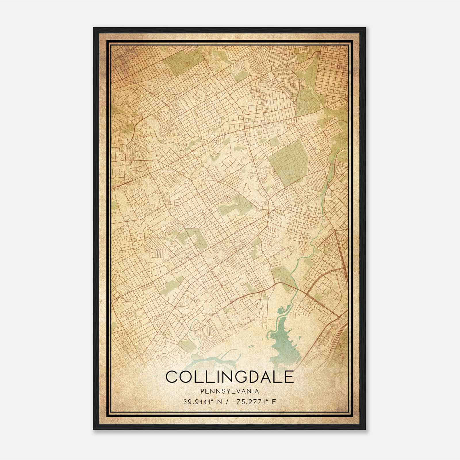 Vintage Collingdale Pennsylvania Map Poster, Modern Home Decor Wall Art ...