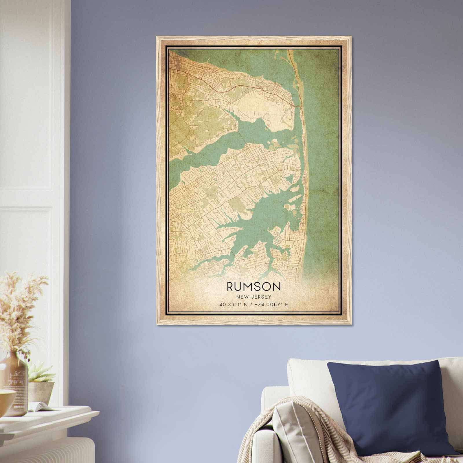 Vintage Rumson New Jersey Map Poster, Modern Home Decor Wall Art Print ...