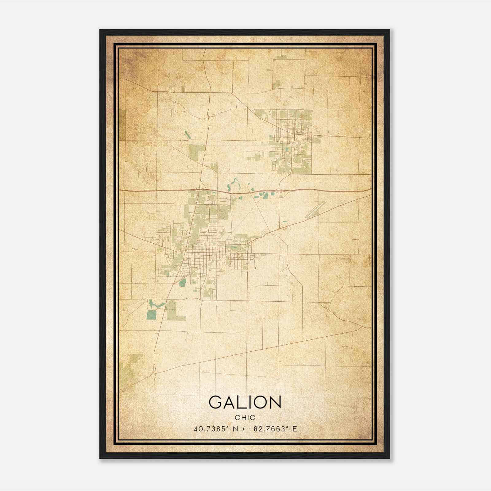 Vintage Galion Ohio Map Poster, Modern Home Decor Wall Art Print ...