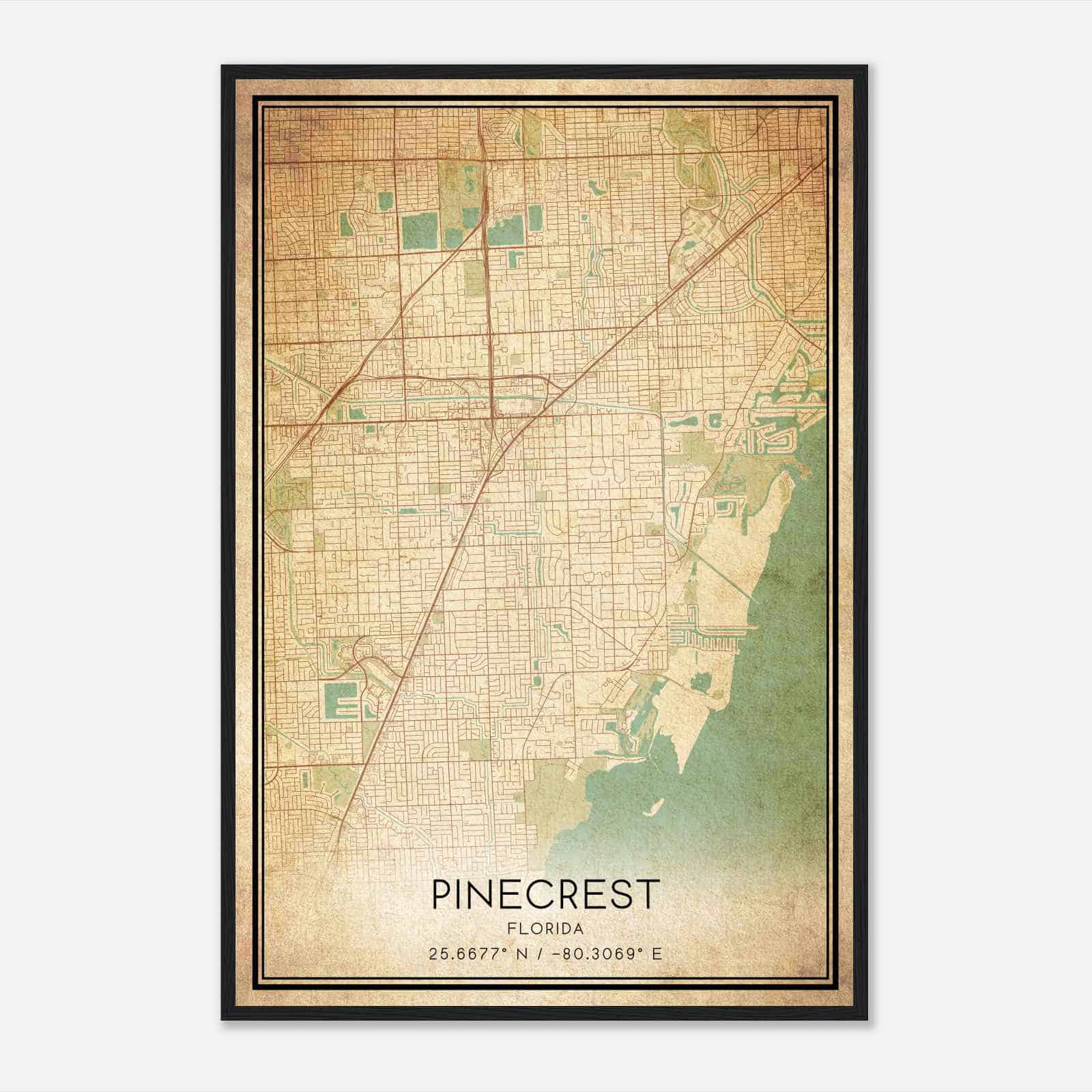 Vintage Pinecrest Florida Map Poster, Modern Home Decor Wall Art Print - Custom Maps & Posters