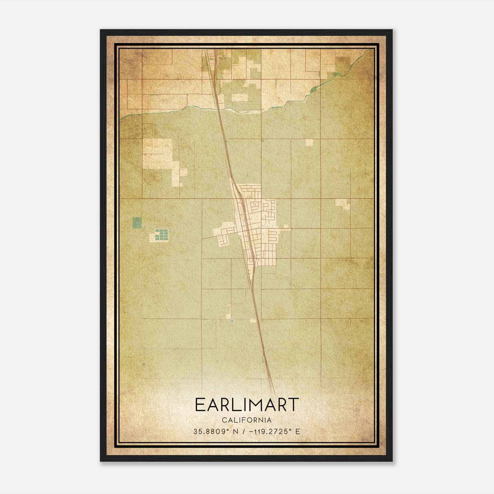 Vintage Earlimart California Map Poster, Modern Home Decor Wall Art ...