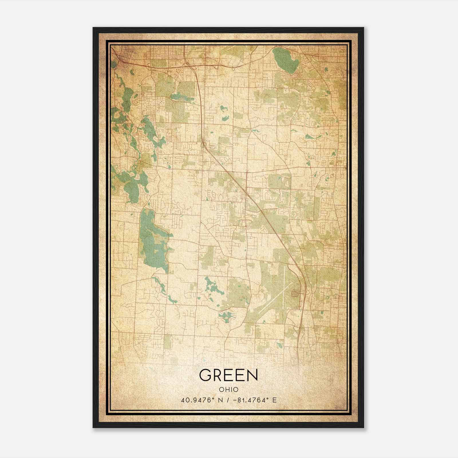 Vintage Green Ohio Map Poster, Modern Home Decor Wall Art Print ...