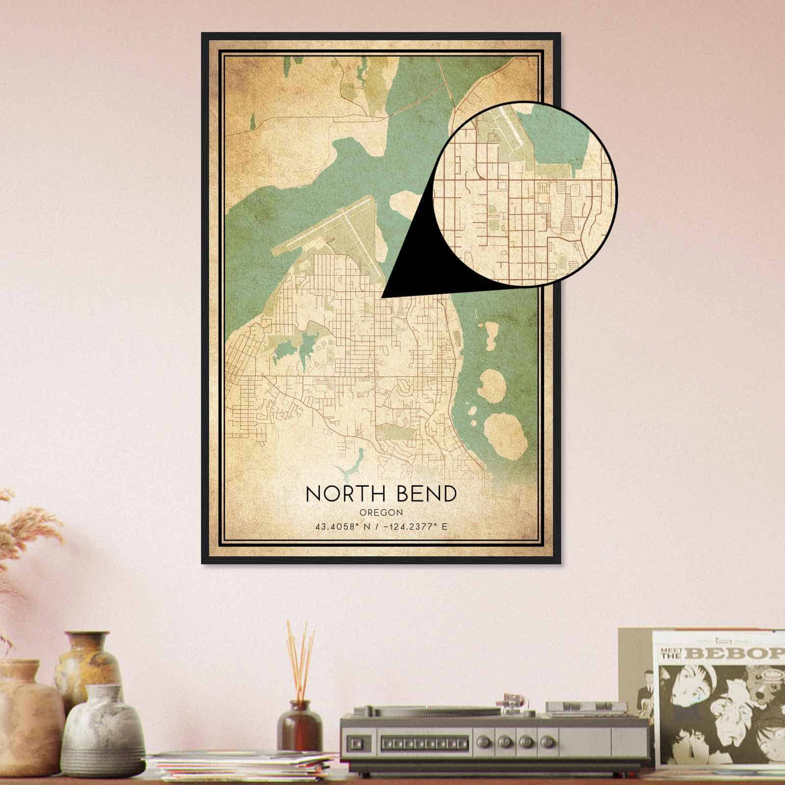 Vintage North Bend Oregon Map Poster, Modern Home Decor Wall Art Print ...