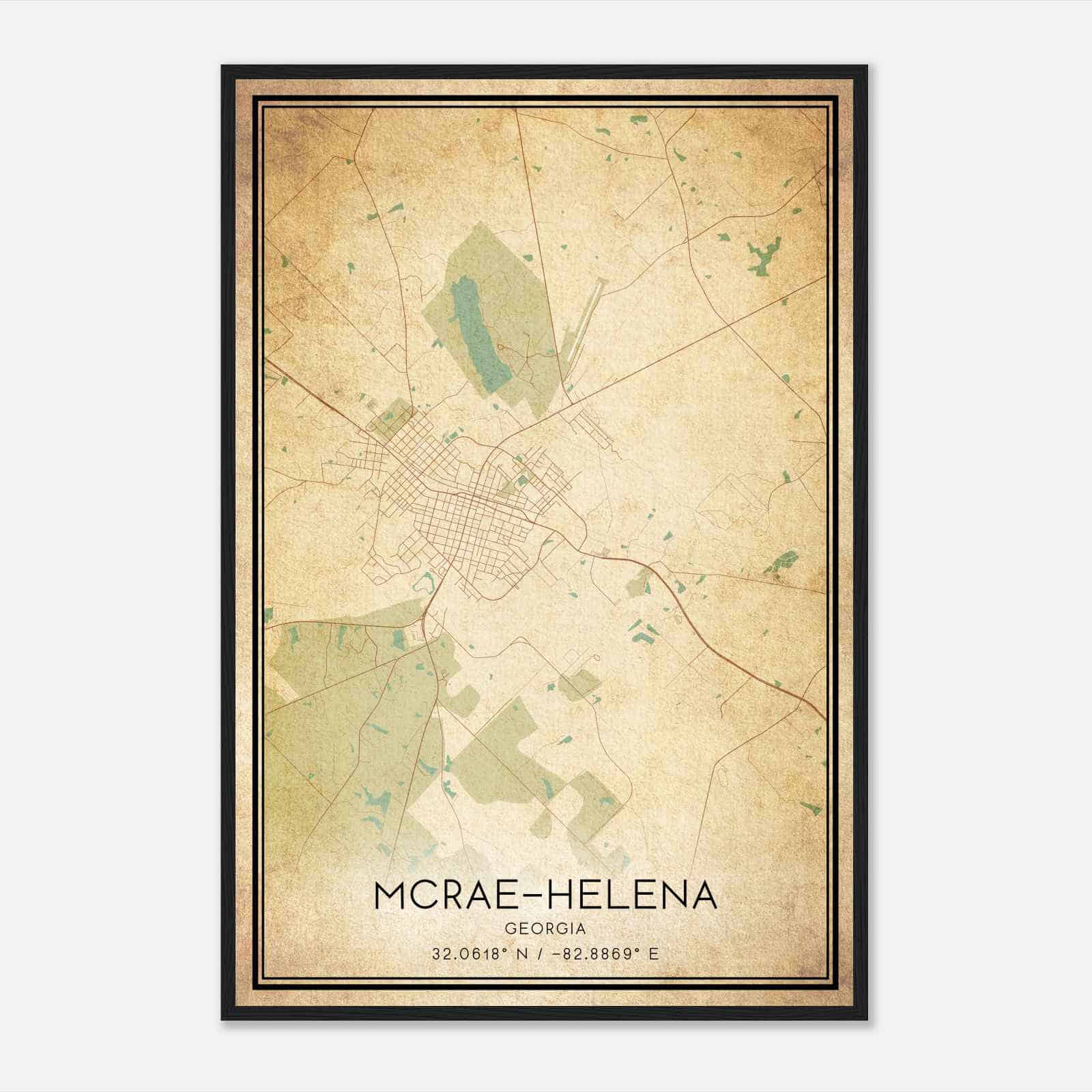 Vintage Mcrae-Helena Georgia Map Poster, Modern Home Decor Wall Art ...