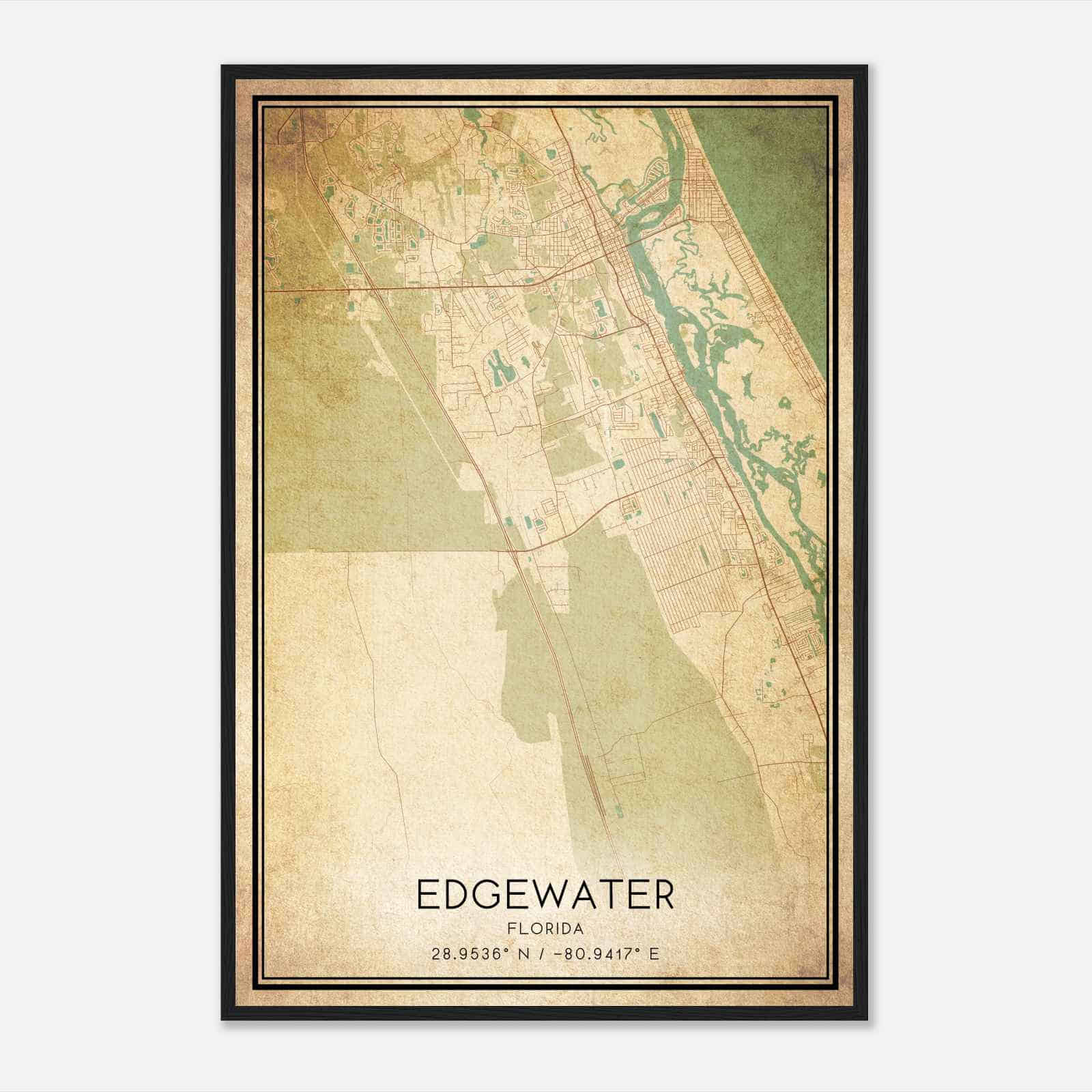 Vintage Edgewater Florida Map Poster, Modern Home Decor Wall Art Print ...