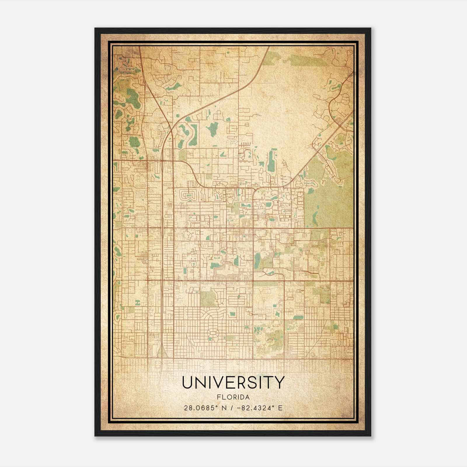 Vintage University Florida Map Poster, Modern Home Decor Wall Art Print - Custom Maps & Posters