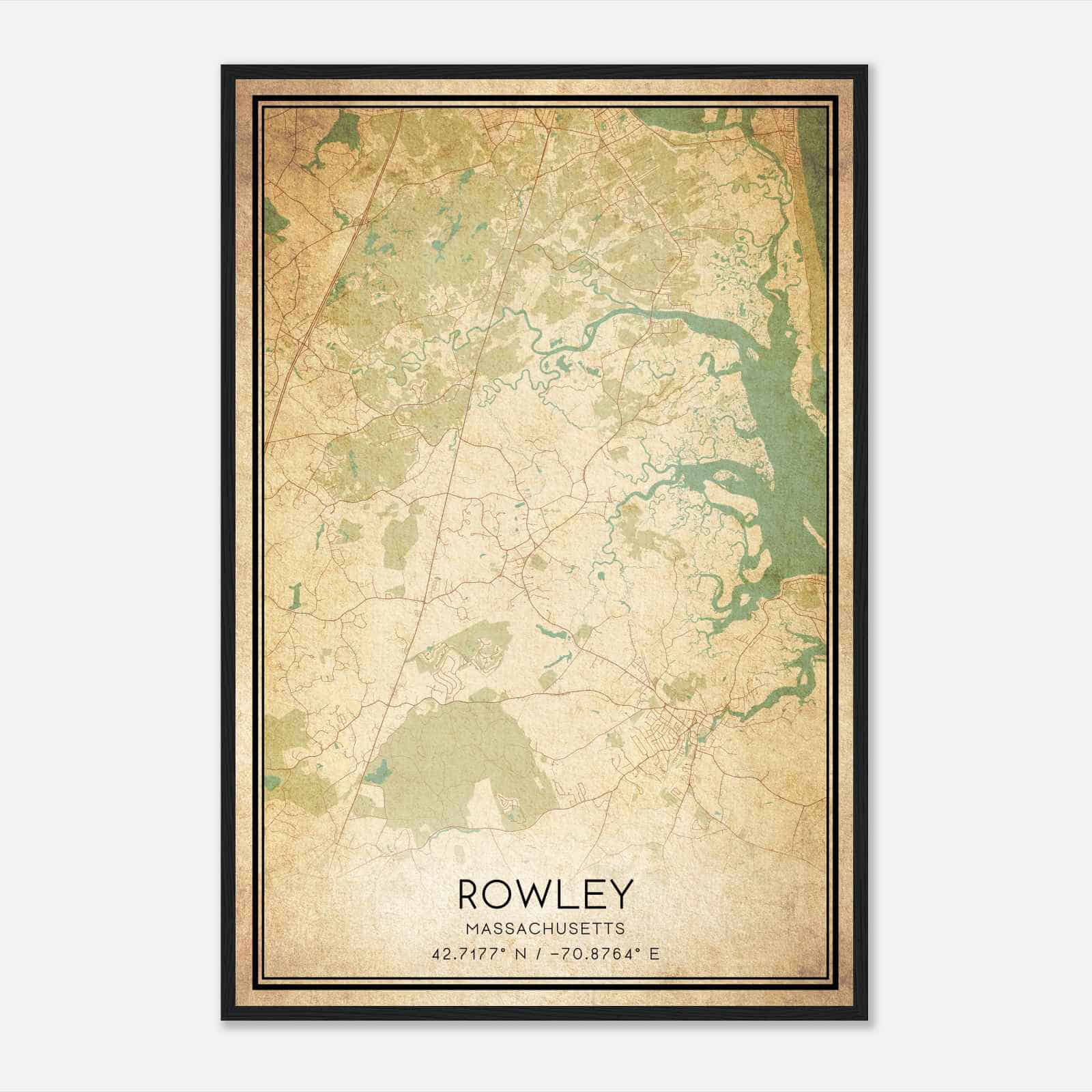 Vintage Rowley Massachusetts Map Poster, Modern Home Decor Wall Art ...