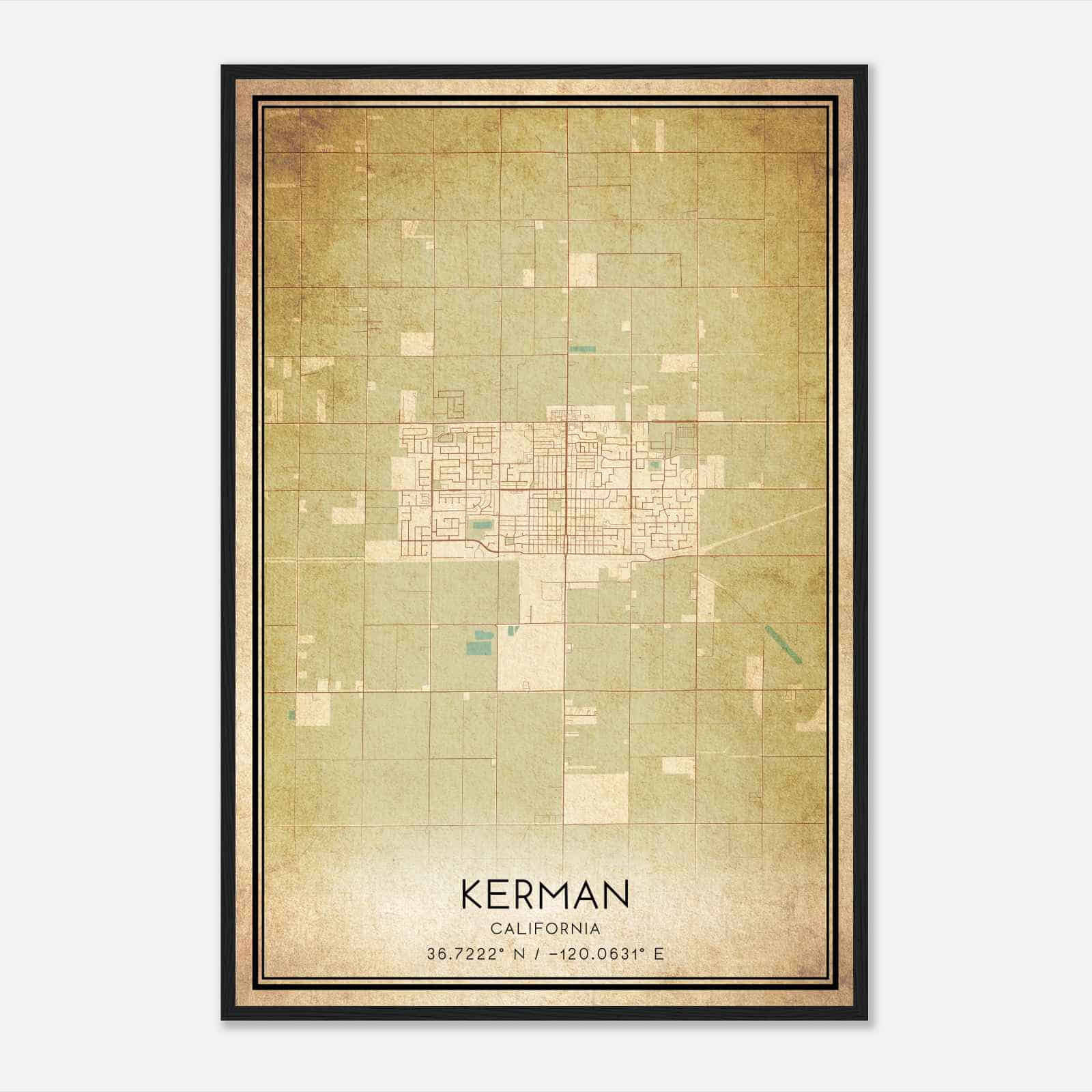 Vintage Kerman California Map Poster, Modern Home Decor Wall Art Print ...