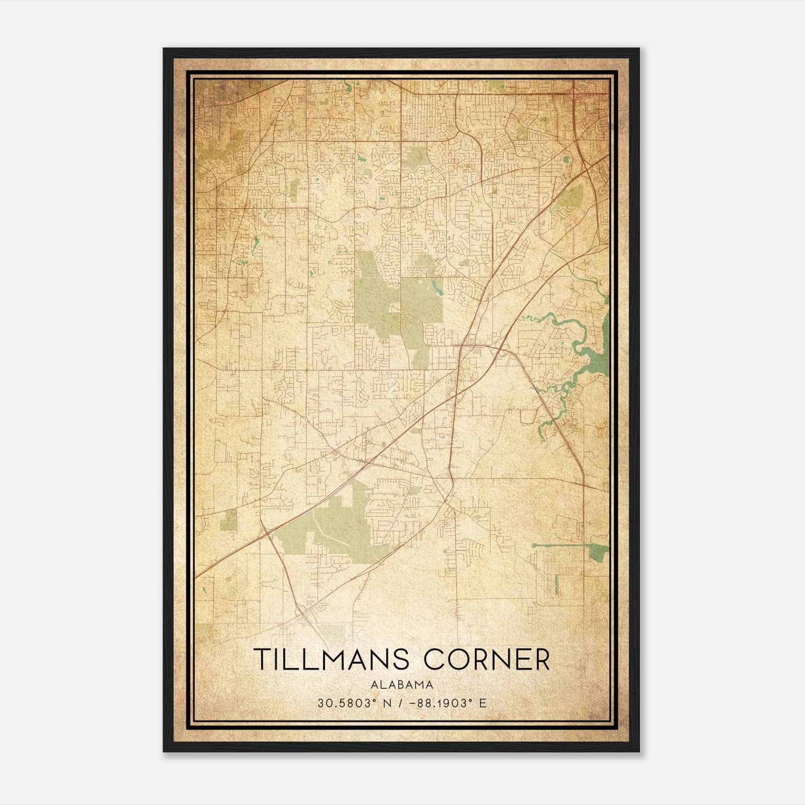 Vintage Tillmans Corner Alabama Map Poster, Modern Home Decor Wall Art ...