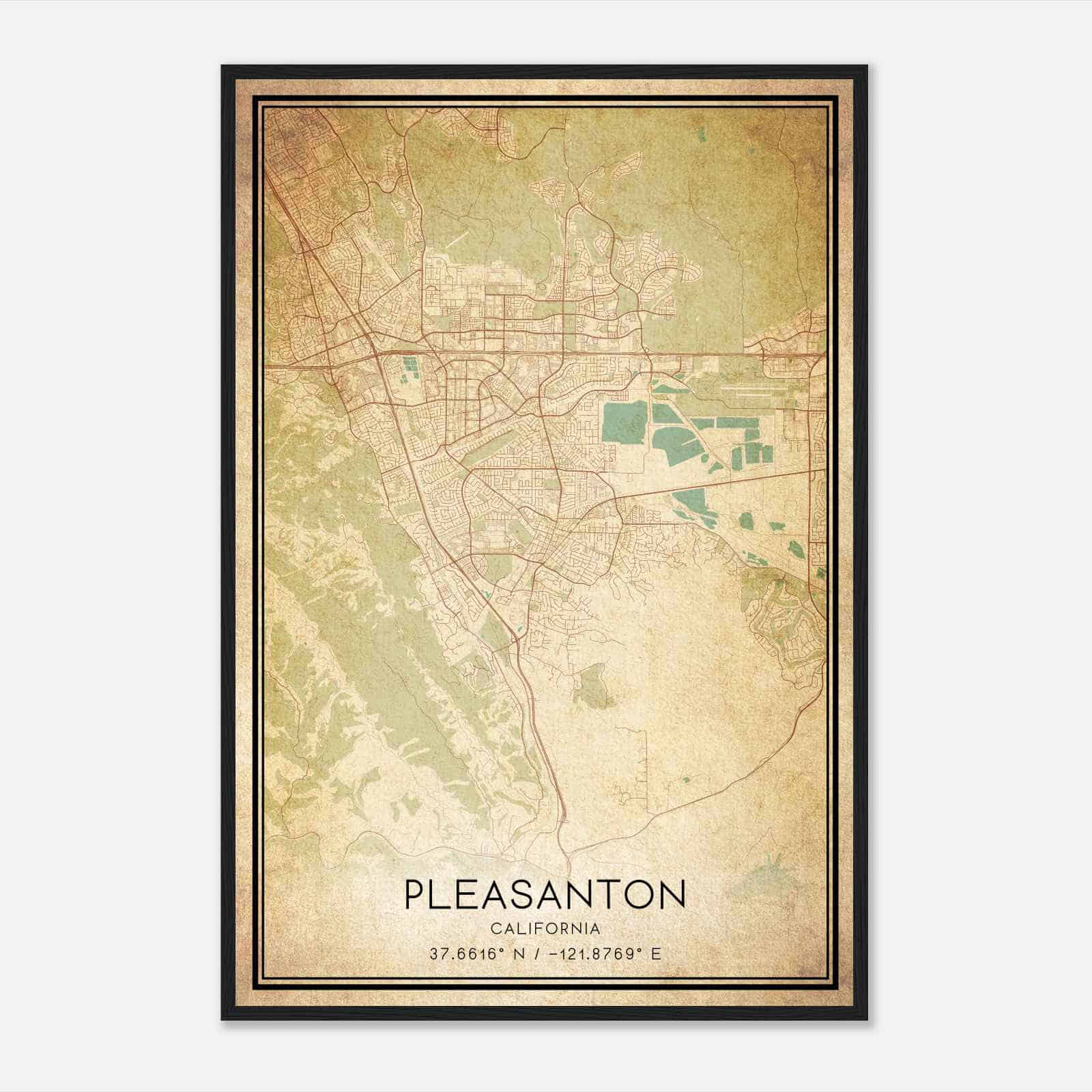 Vintage Pleasanton California Map Poster, Modern Home Decor Wall Art ...