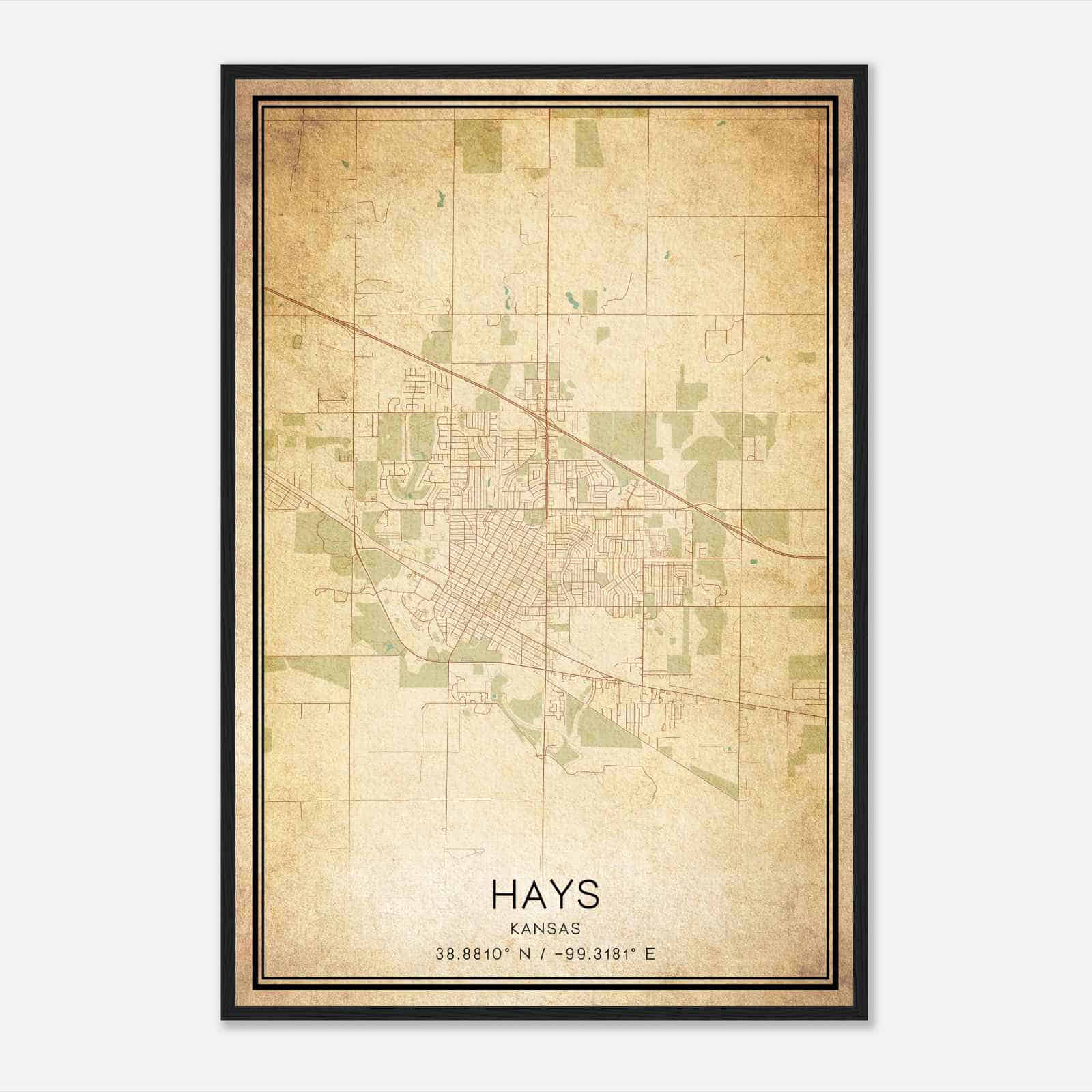 Vintage Hays Kansas Map Poster, Modern Home Decor Wall Art Print ...