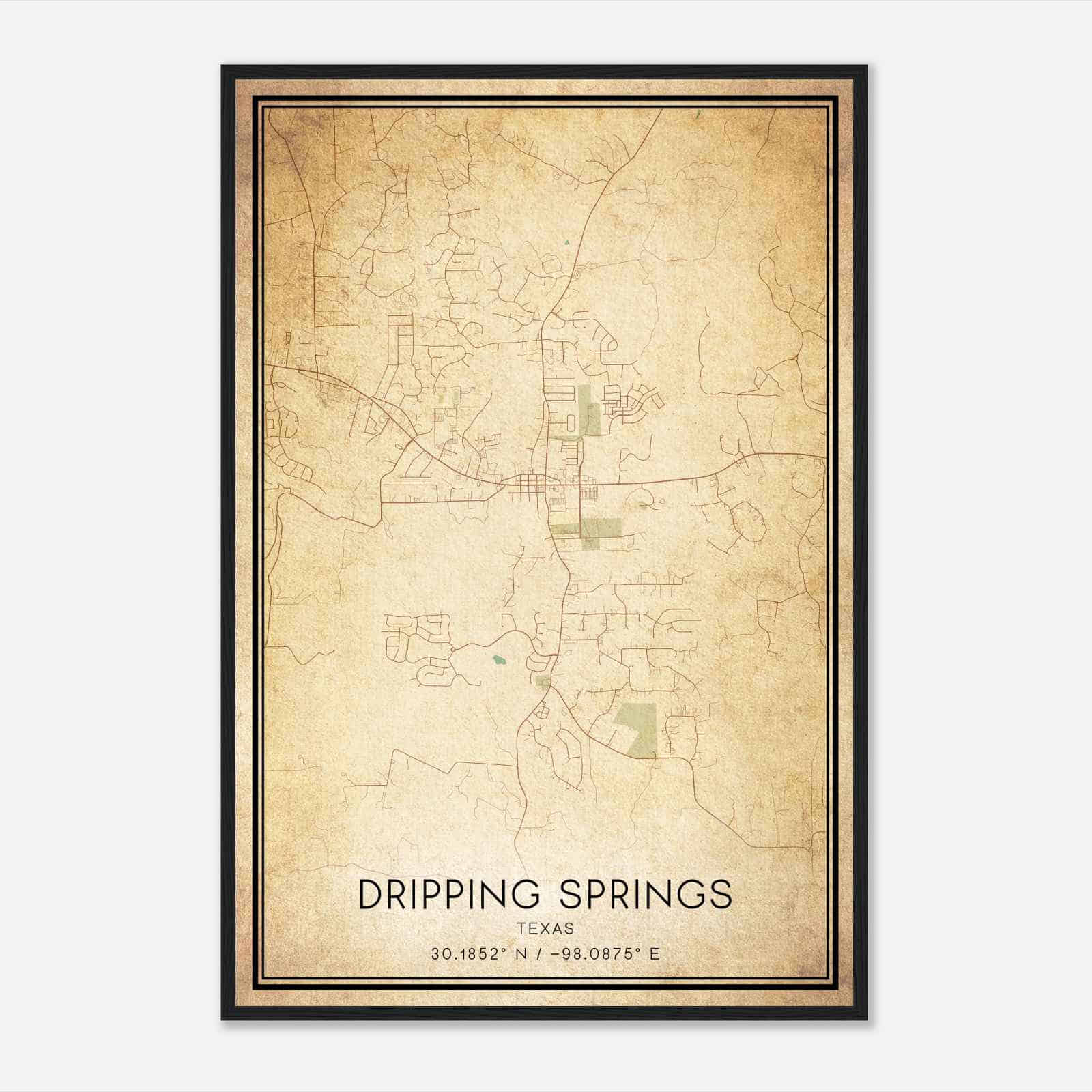 Vintage Dripping Springs Texas Map Poster, Modern Home Decor Wall Art ...