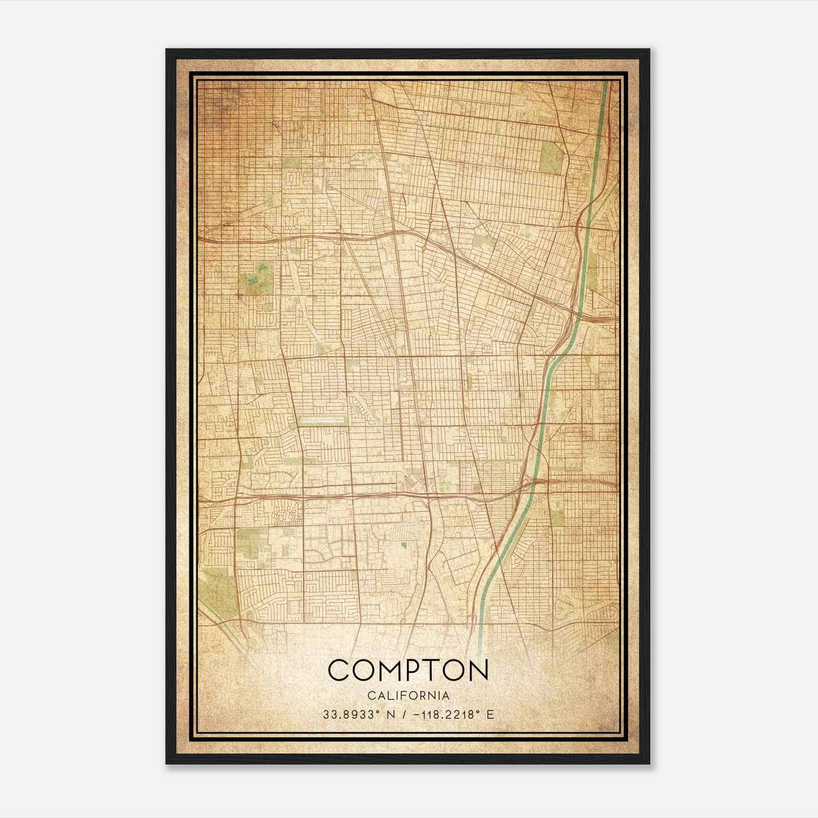 Vintage Compton California Map Poster, Modern Home Decor Wall Art Print ...