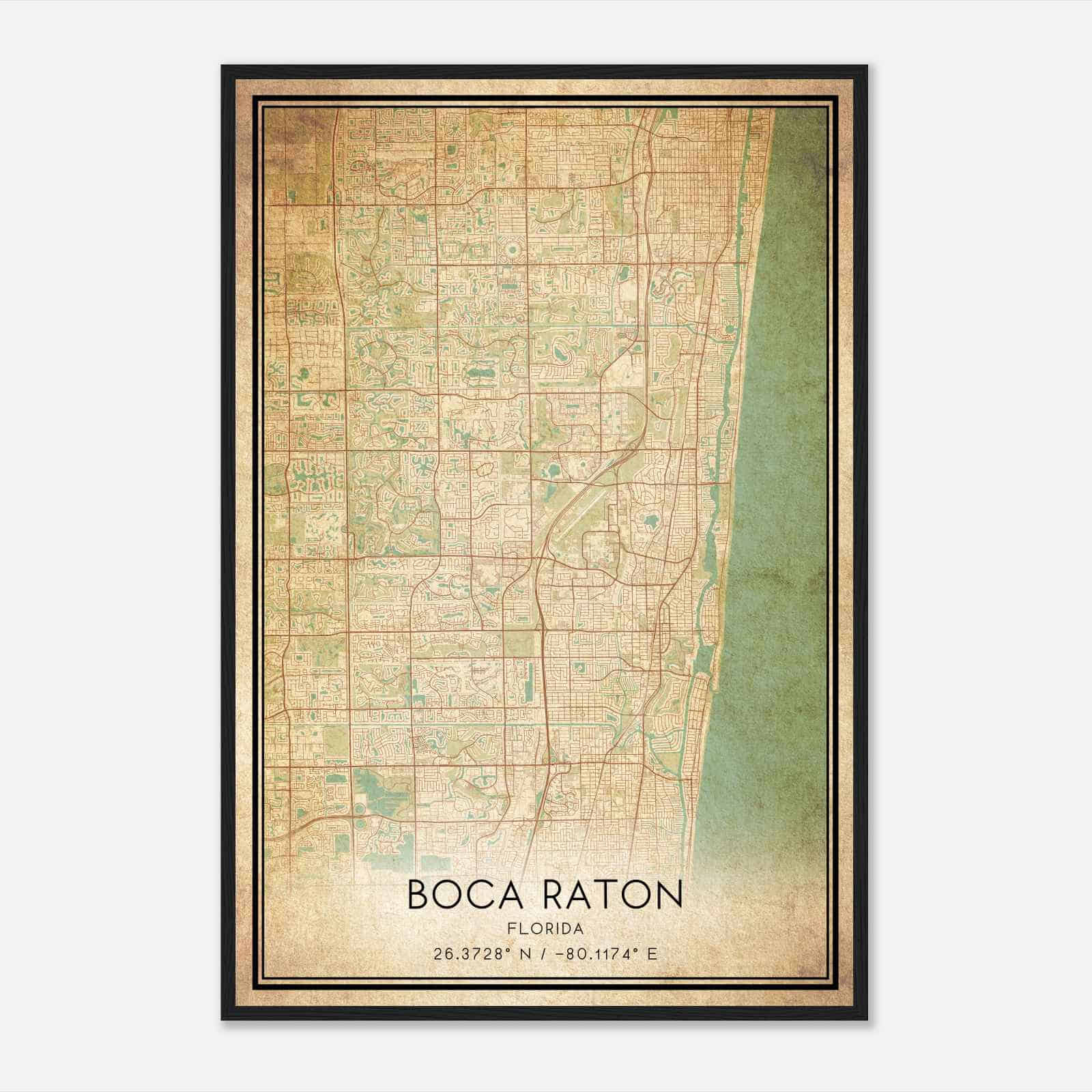 Vintage Boca Raton Florida Map Poster, Modern Home Decor Wall Art Print ...
