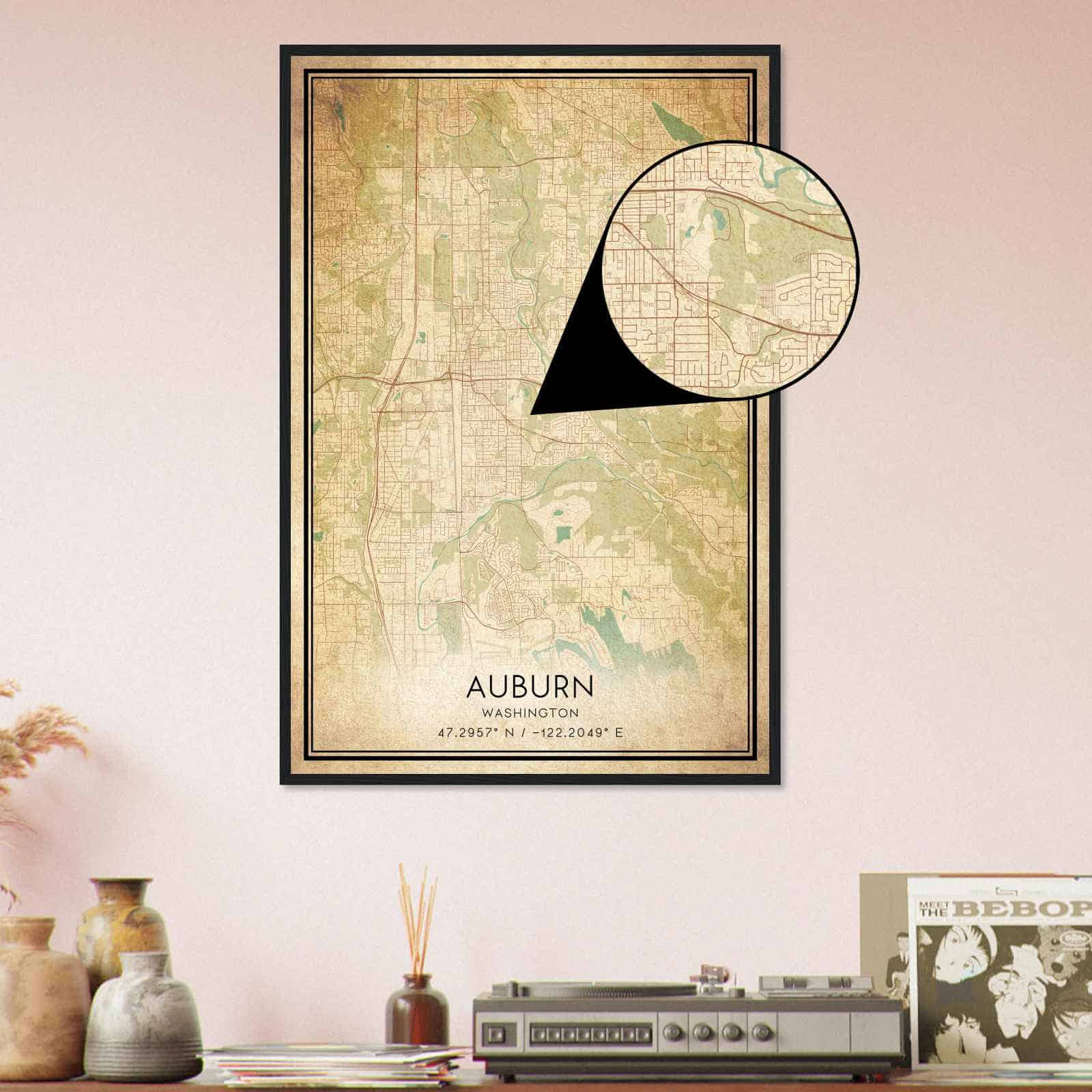 Vintage Auburn Washington Map Poster, Modern Home Decor Wall Art Print ...