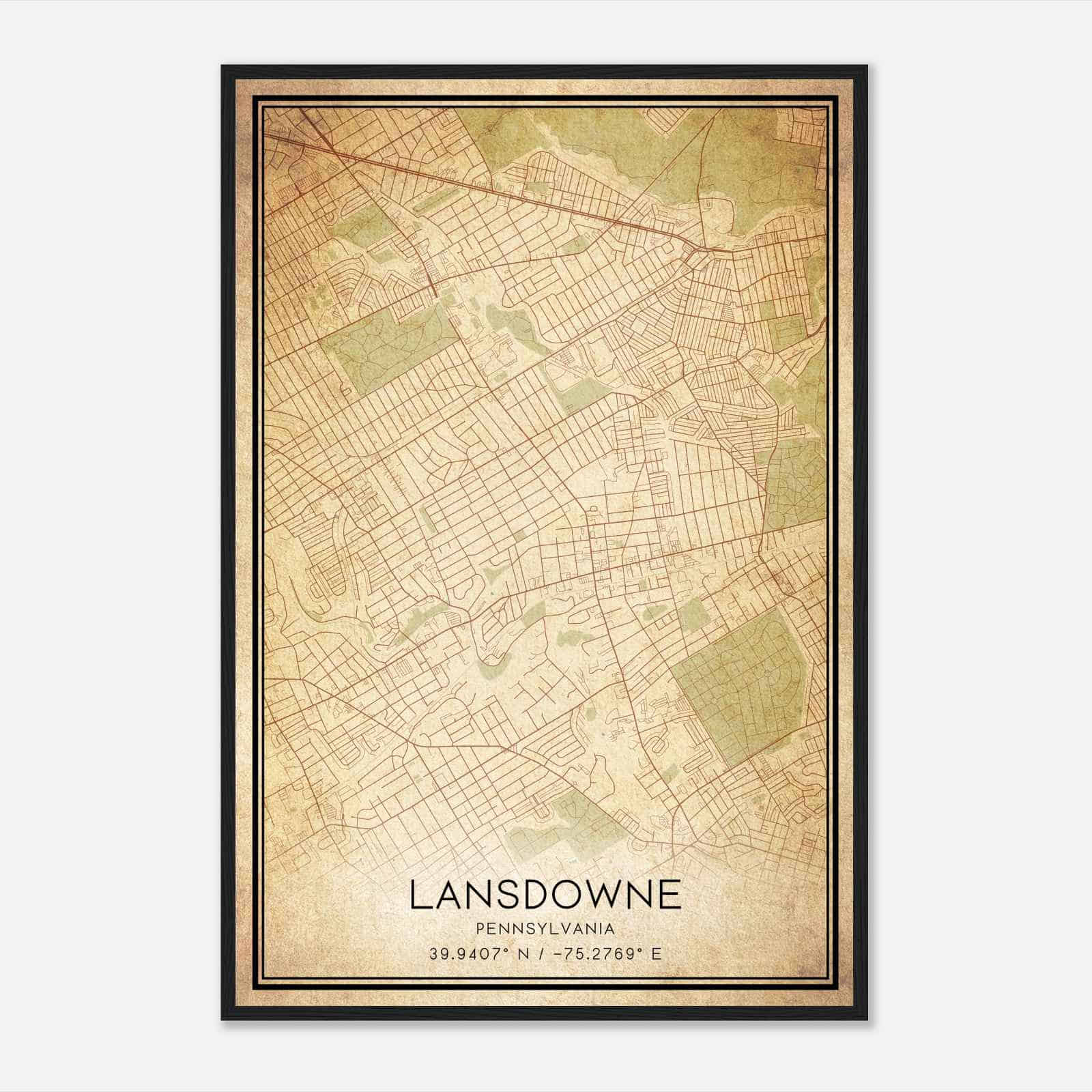 Vintage Lansdowne Pennsylvania Map Poster, Modern Home Decor Wall Art ...