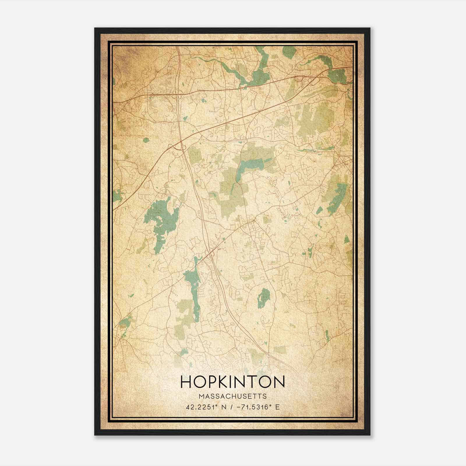 Vintage Hopkinton Massachusetts Map Poster, Modern Home Decor Wall Art Print - Custom Maps & Posters