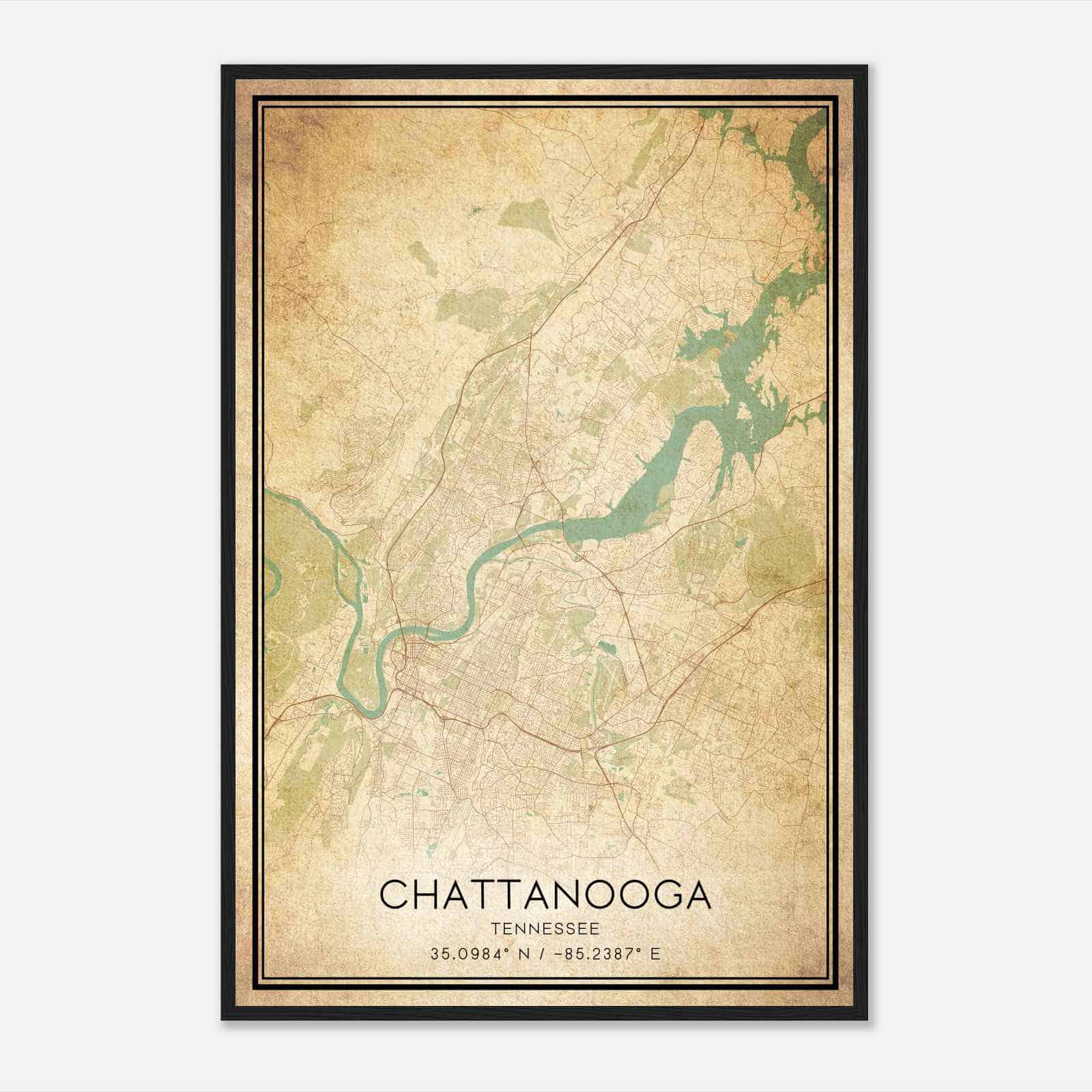 Vintage Chattanooga Tennessee Map Poster, Modern Home Decor Wall Art ...