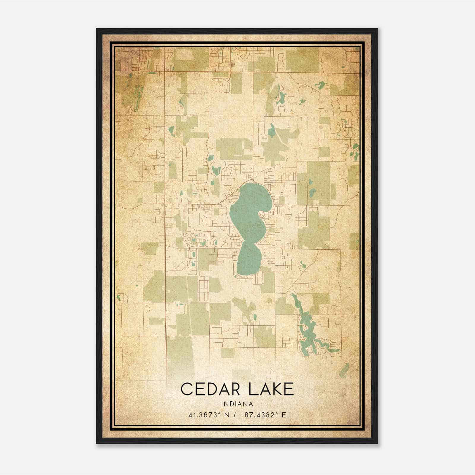 Vintage Cedar Lake Indiana Map Poster, Modern Home Decor Wall Art Print ...