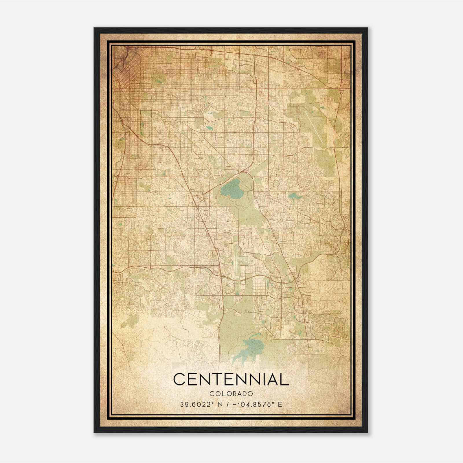 Vintage Centennial Colorado Map Poster, Modern Home Decor Wall Art ...