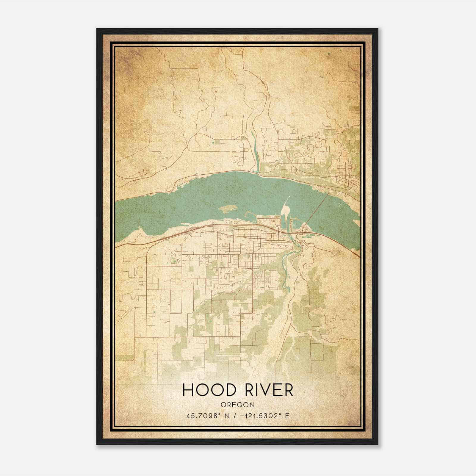 Vintage Hood River Oregon Map Poster, Modern Home Decor Wall Art Print ...
