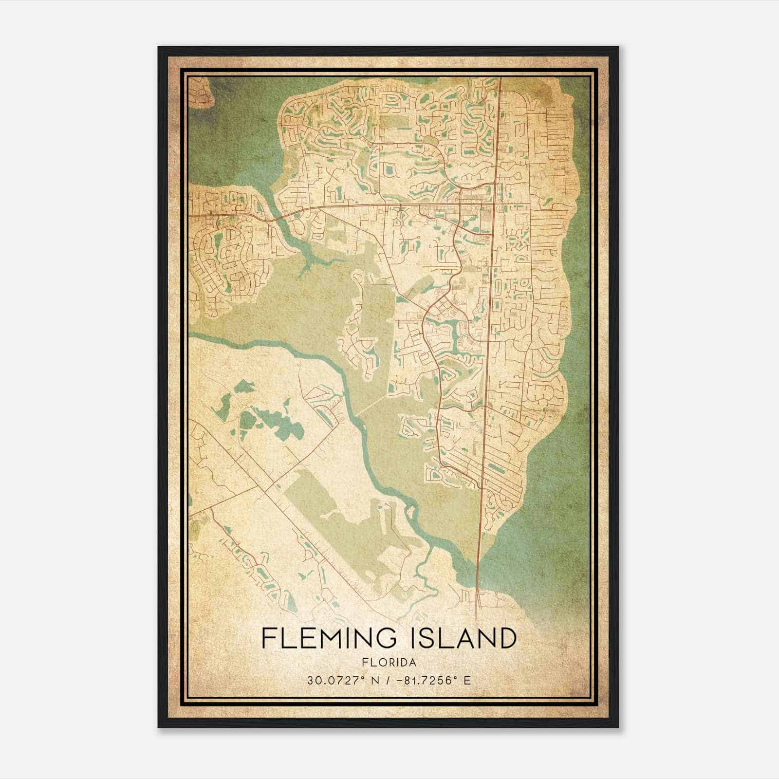 Vintage Fleming Island Florida Map Poster, Modern Home Decor Wall Art ...