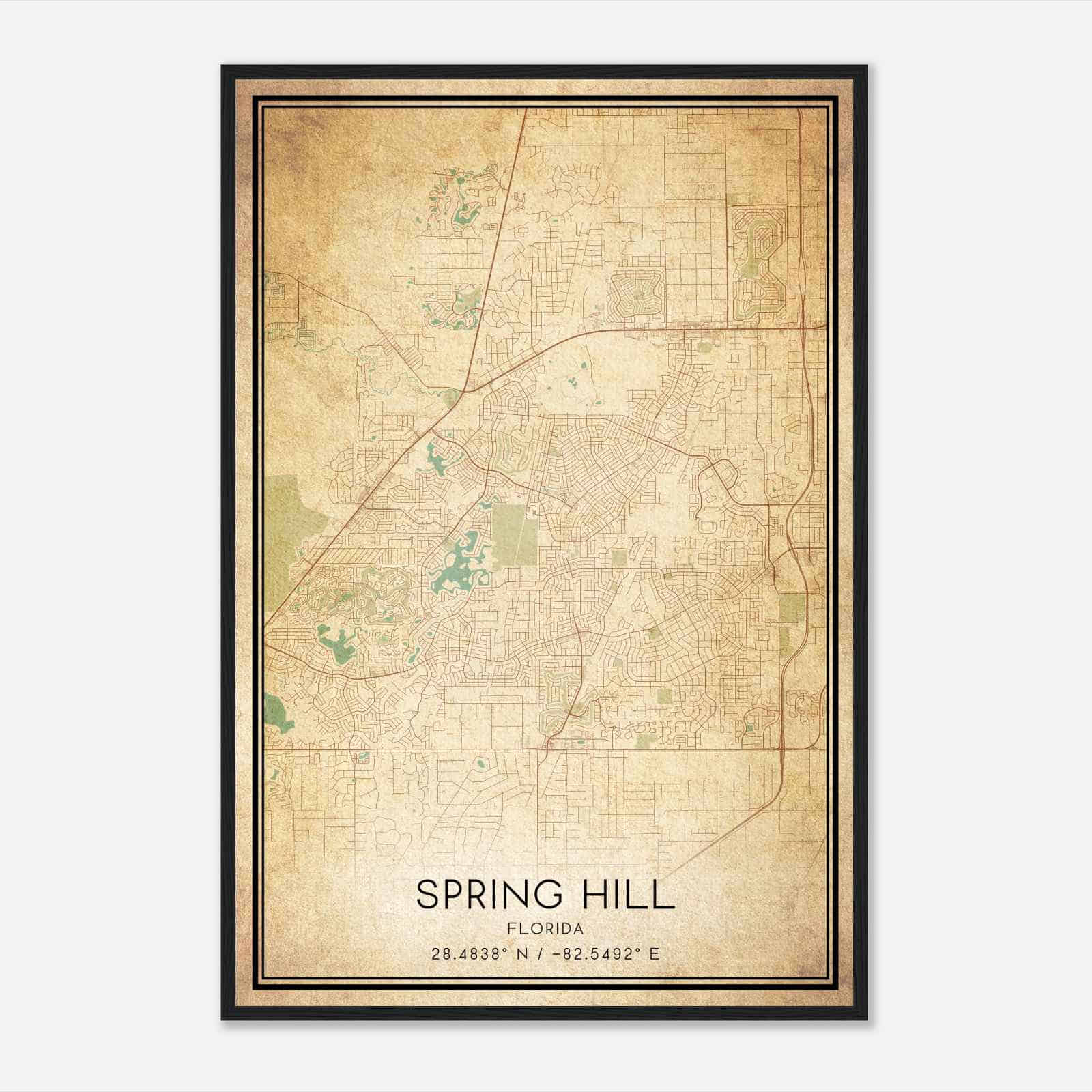 Vintage Spring Hill Florida Map Poster, Modern Home Decor Wall Art ...