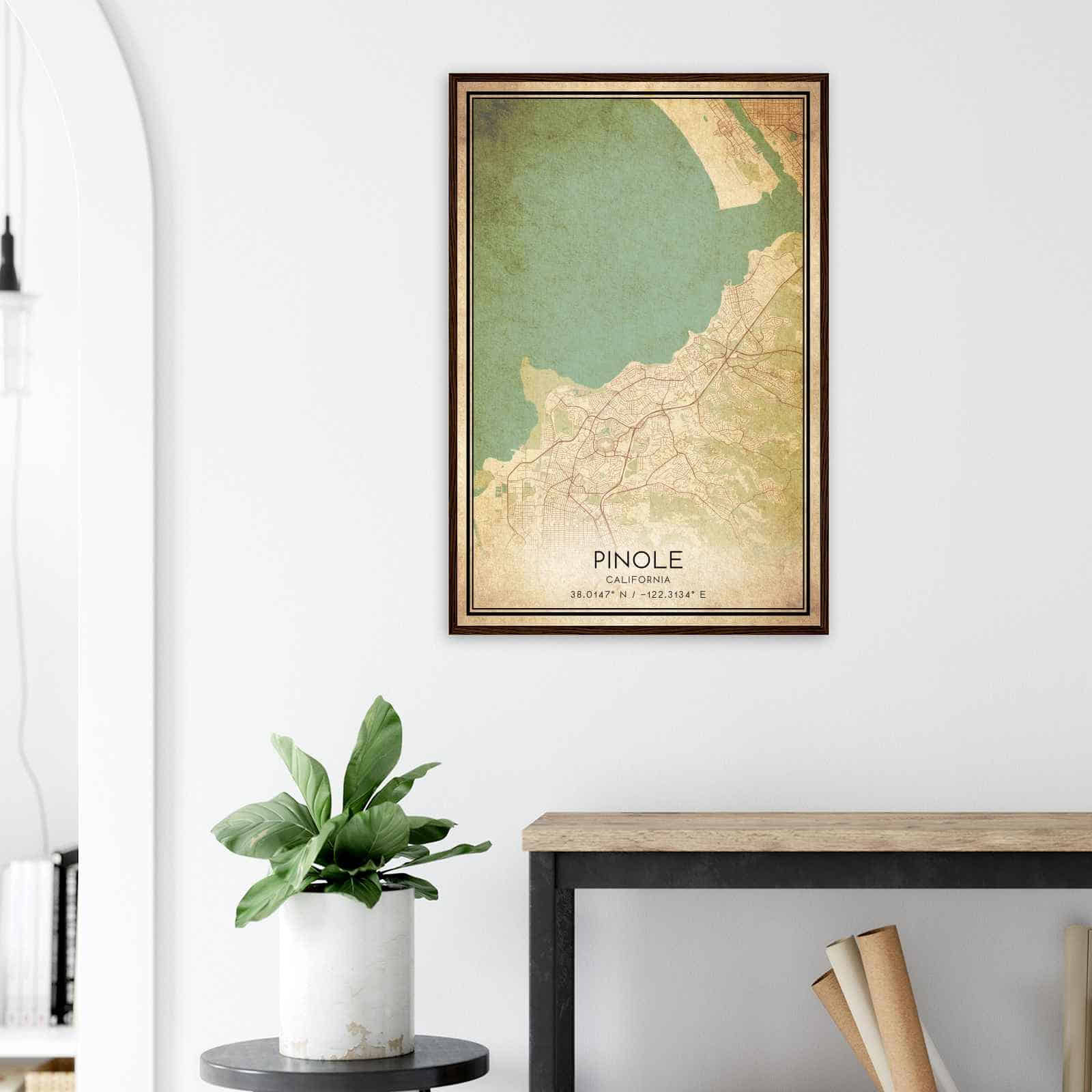 Vintage Pinole California Map Poster, Modern Home Decor Wall Art Print ...