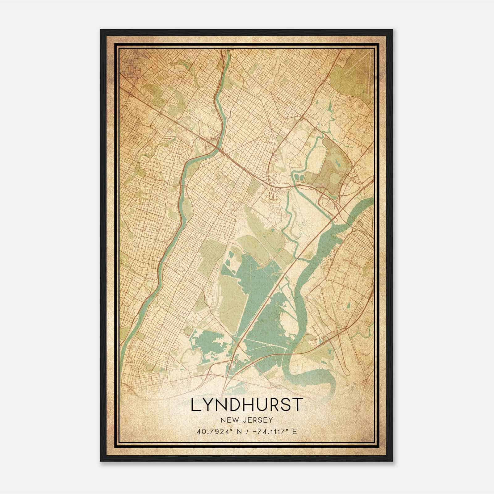 Vintage Lyndhurst New Jersey Map Poster, Modern Home Decor Wall Art ...