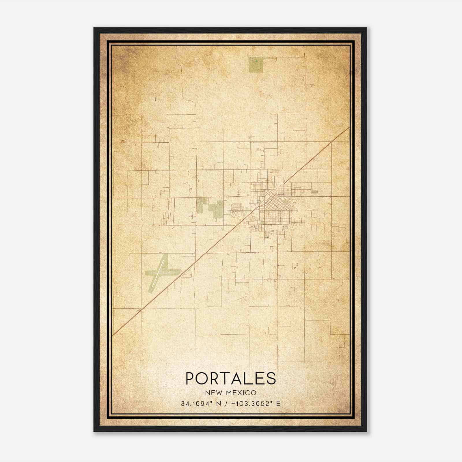 Vintage Portales New Mexico Map Poster, Modern Home Decor Wall Art ...