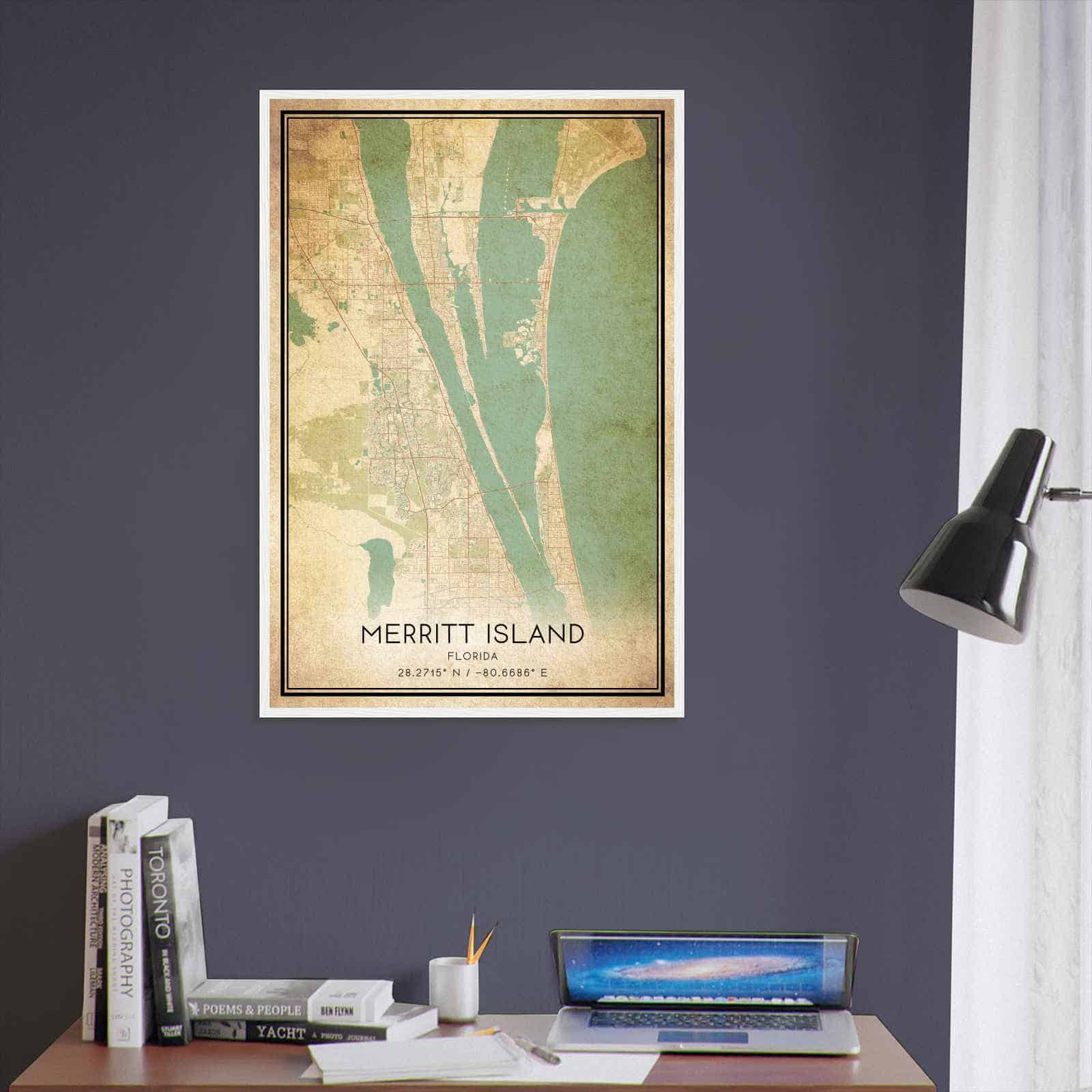 Vintage Merritt Island Florida Map Poster, Modern Home Decor Wall Art ...