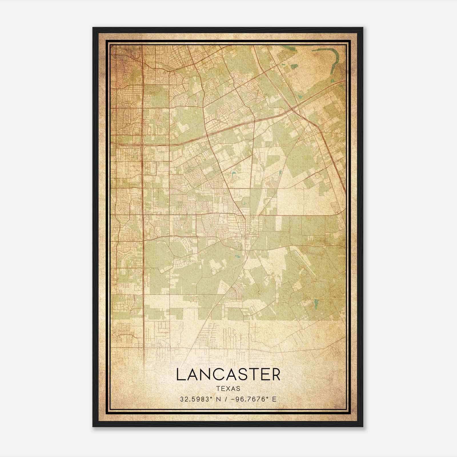 Vintage Lancaster Texas Map Poster, Modern Home Decor Wall Art Print ...