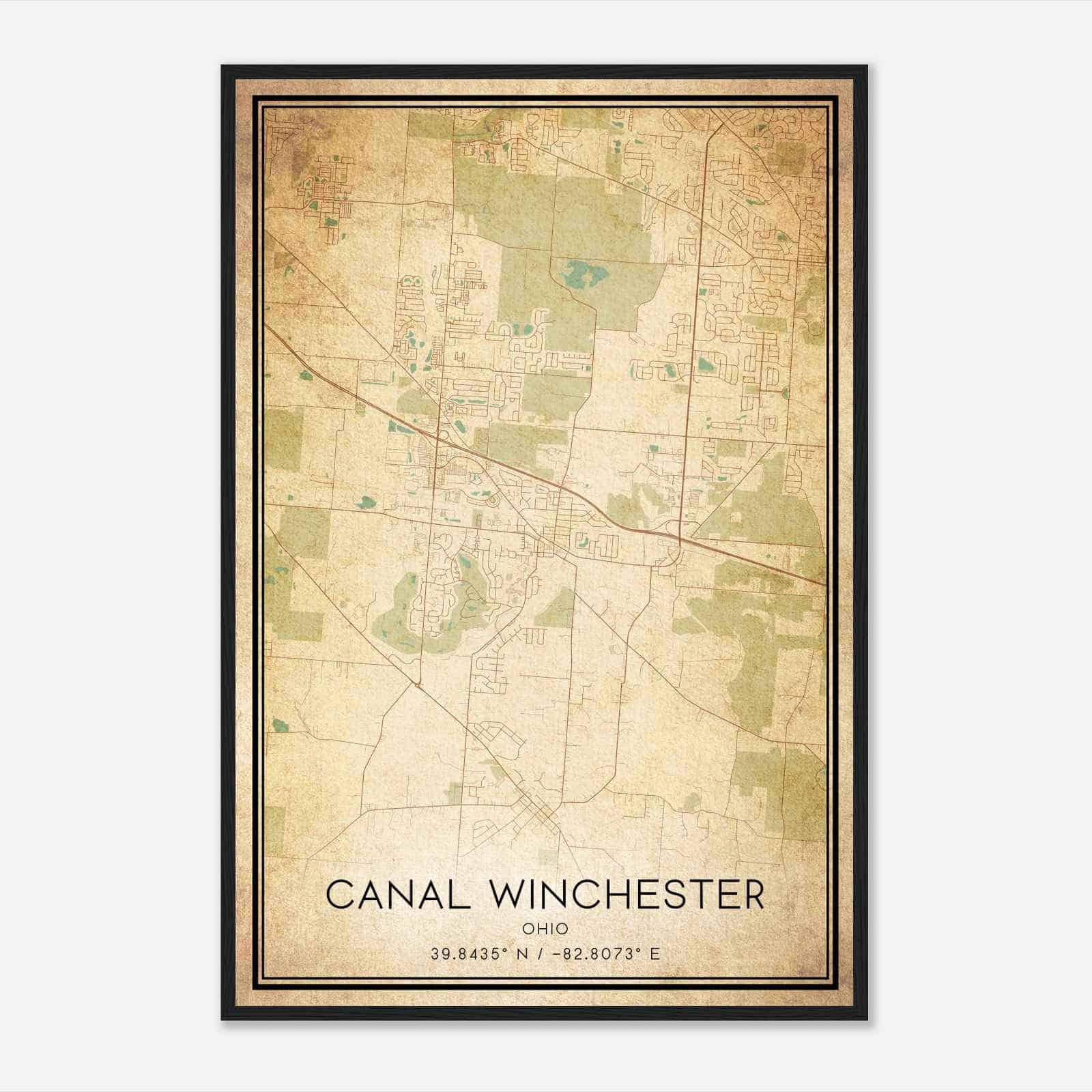 Vintage Canal Winchester Ohio Map Poster, Modern Home Decor Wall Art ...