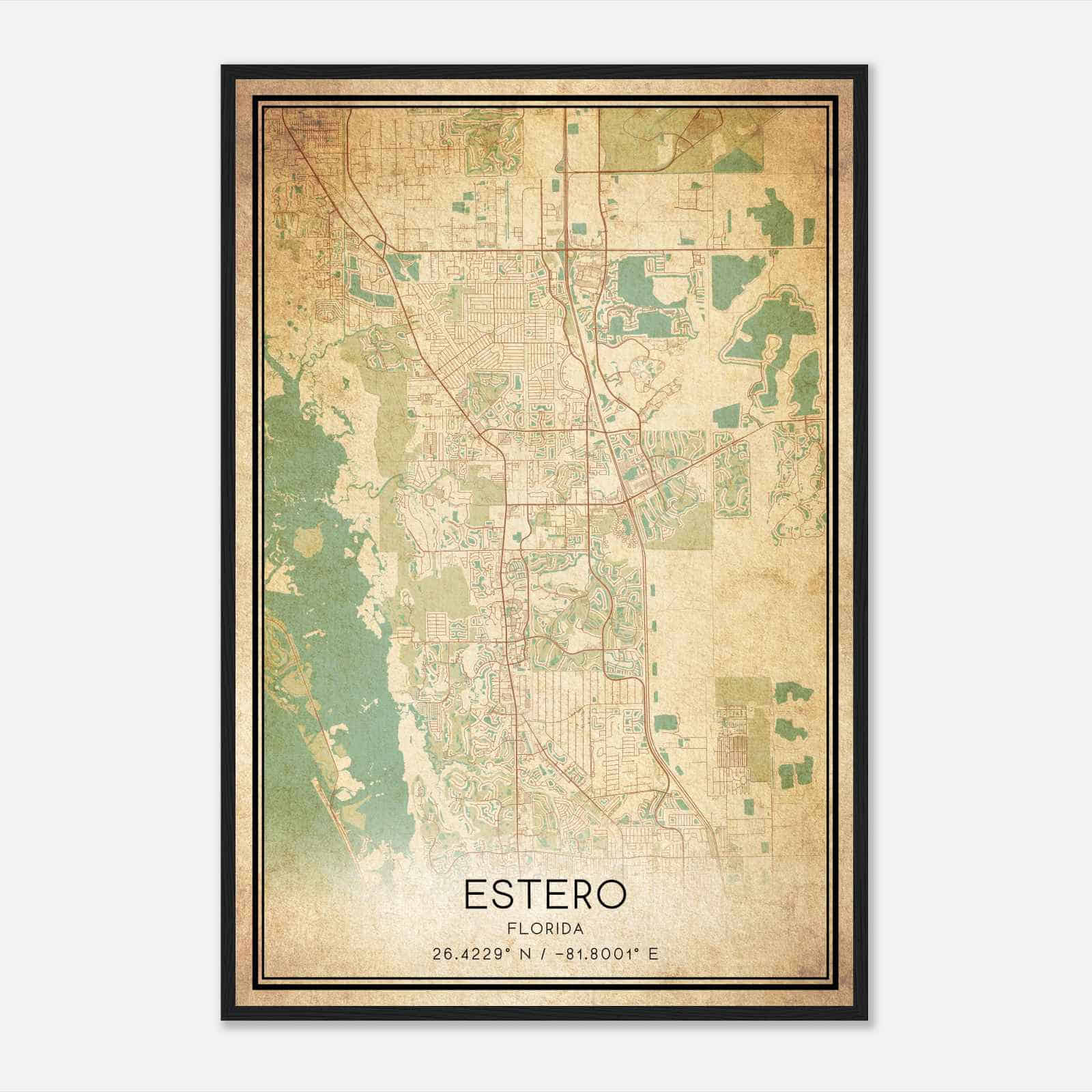 Vintage Estero Florida Map Poster, Modern Home Decor Wall Art Print ...