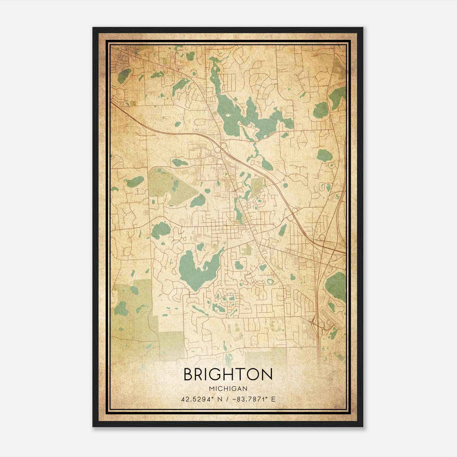 Vintage Brighton Michigan Map Poster, Modern Home Decor Wall Art Print ...
